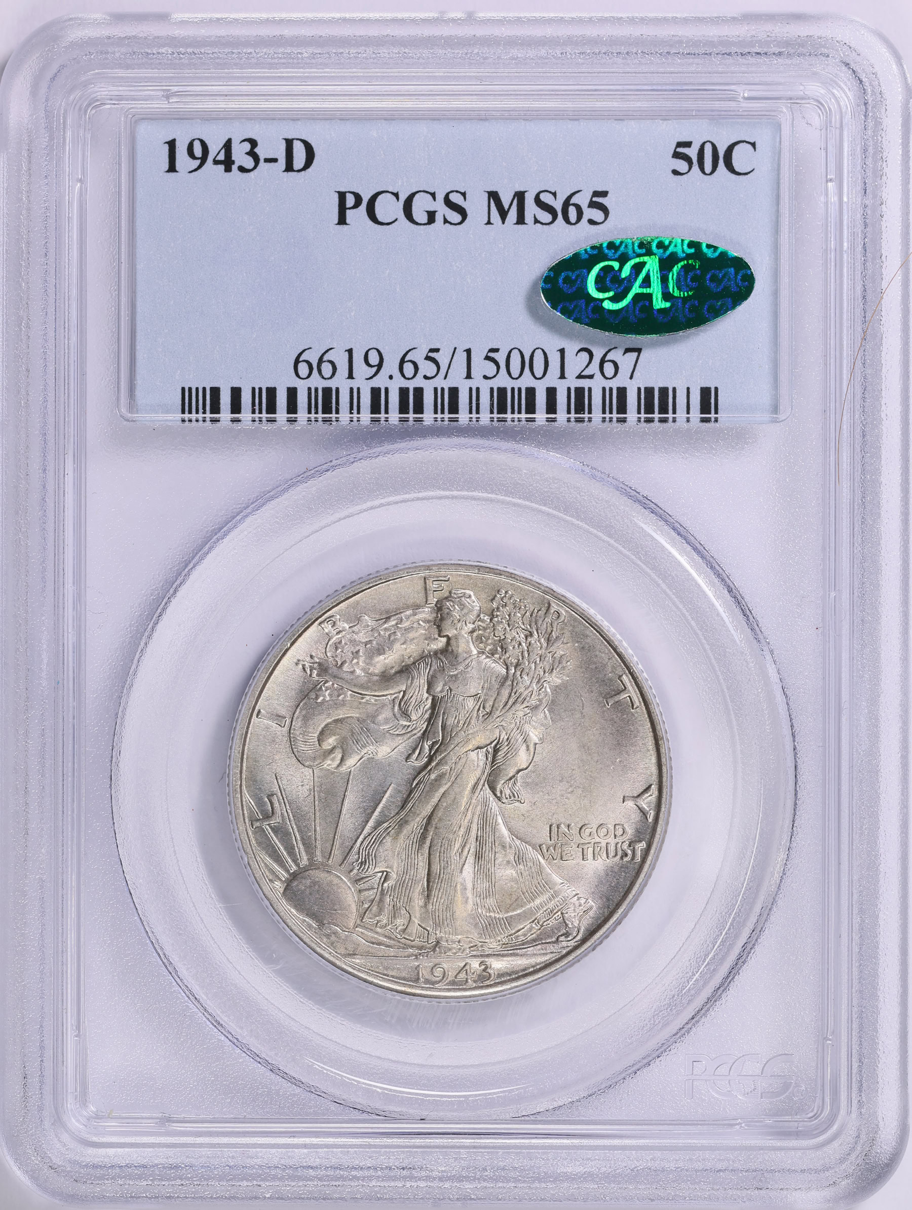 1943-D Walking Liberty Half Dollar PCGS MS-65 (CAC Green) (Item 1808250) | GreatCollections Coin ...
