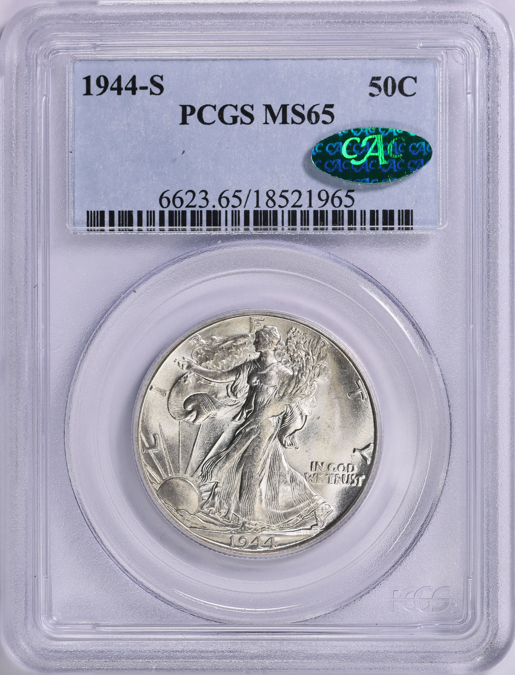 1944-S Walking Liberty Half Dollar PCGS MS-65 (CAC Green) (Item 1808253) | GreatCollections Coin ...