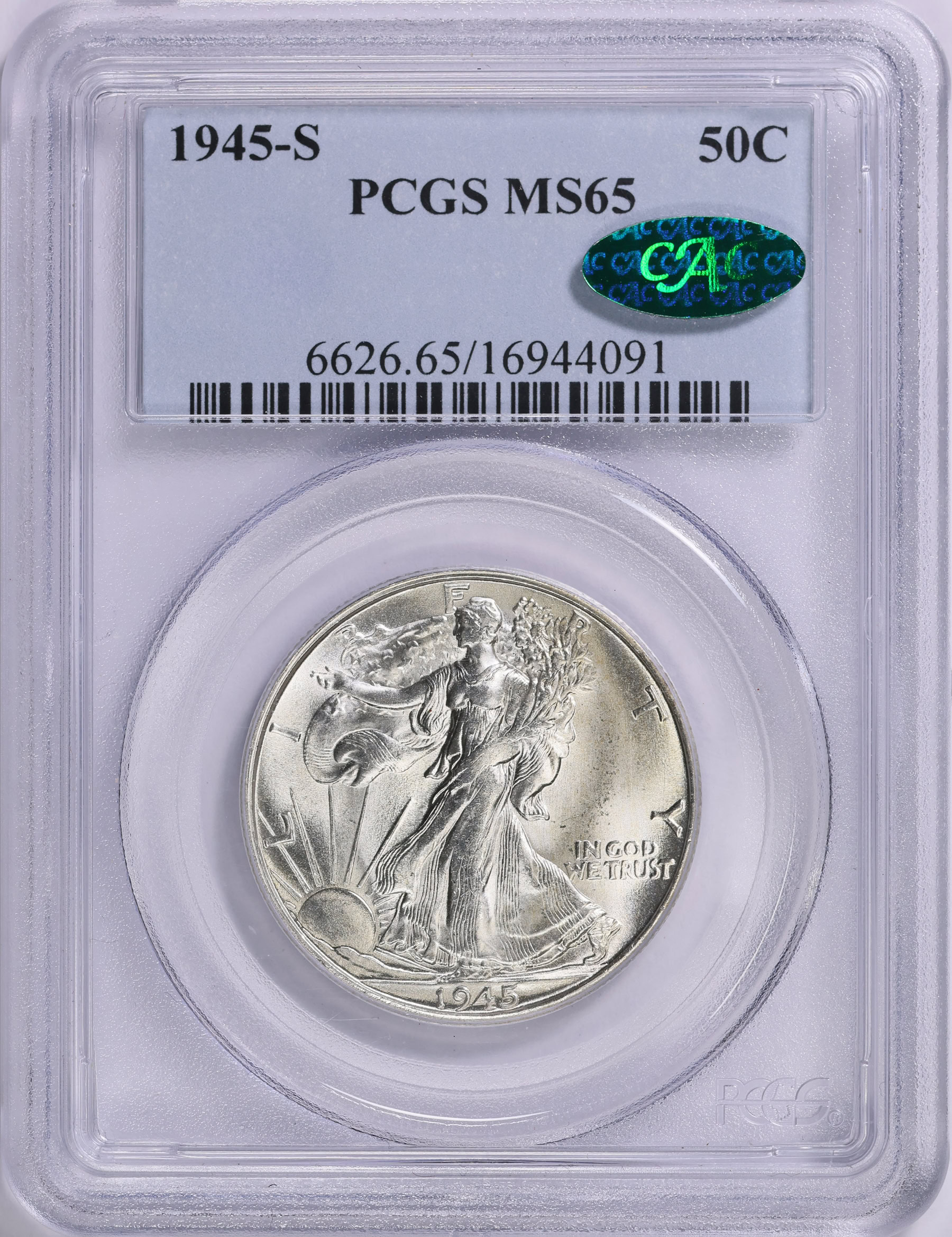 1945-S Walking Liberty Half Dollar PCGS MS-65 (CAC Green) (Item 1808254) | GreatCollections Coin ...