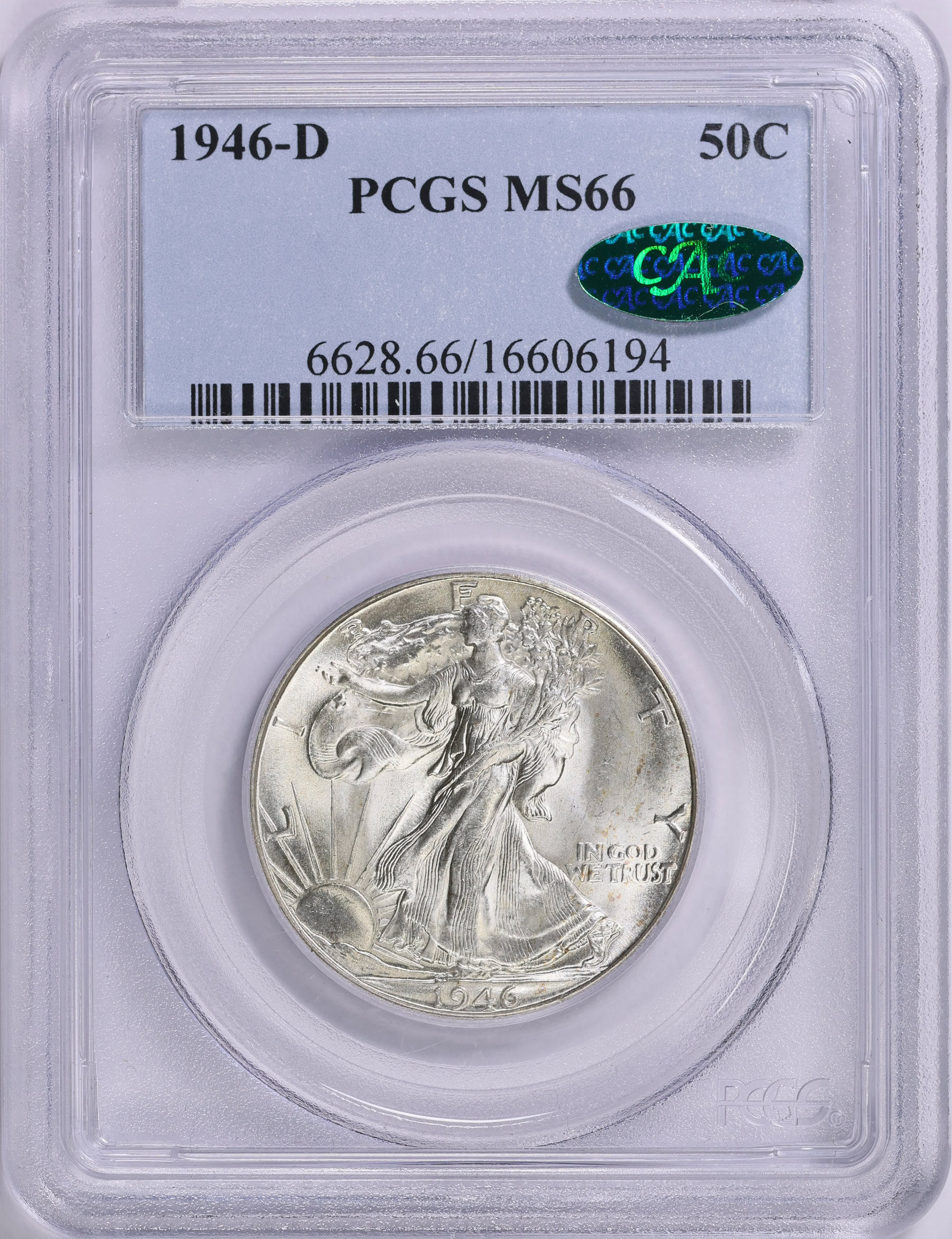 1946-D Walking Liberty Half Dollar PCGS MS-66 (CAC Green) (Item 1808255) | GreatCollections Coin ...