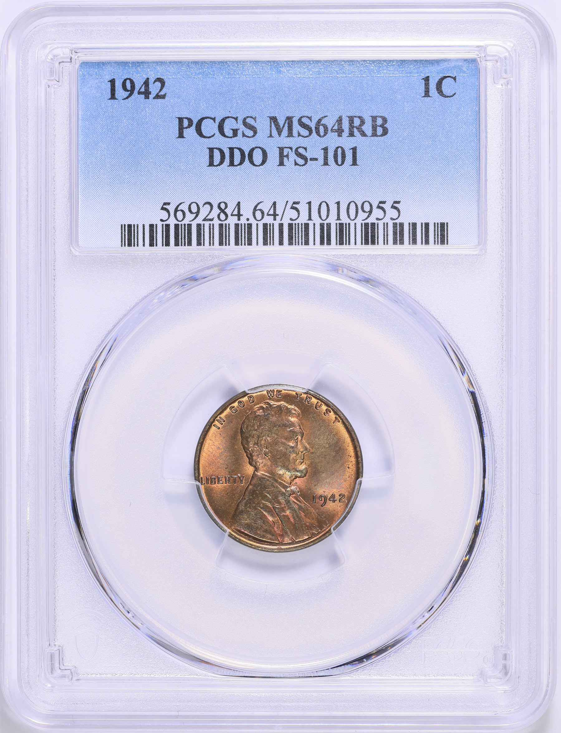 1942 Lincoln Cent Doubled Die Obverse FS-101 PCGS MS-64 RB (Toned) (Item 1808273 ...