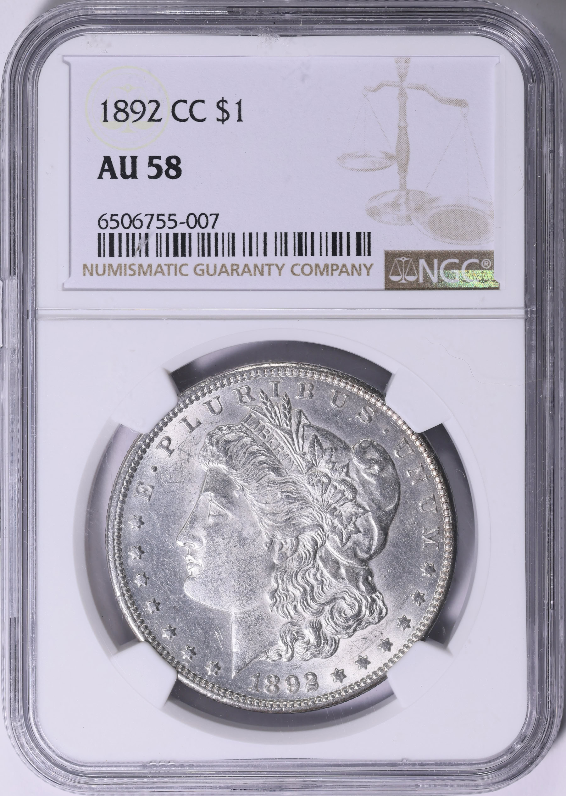 1892-CC Morgan Silver Dollar NGC AU-58 (Item 1808298) | GreatCollections Coin Auctions