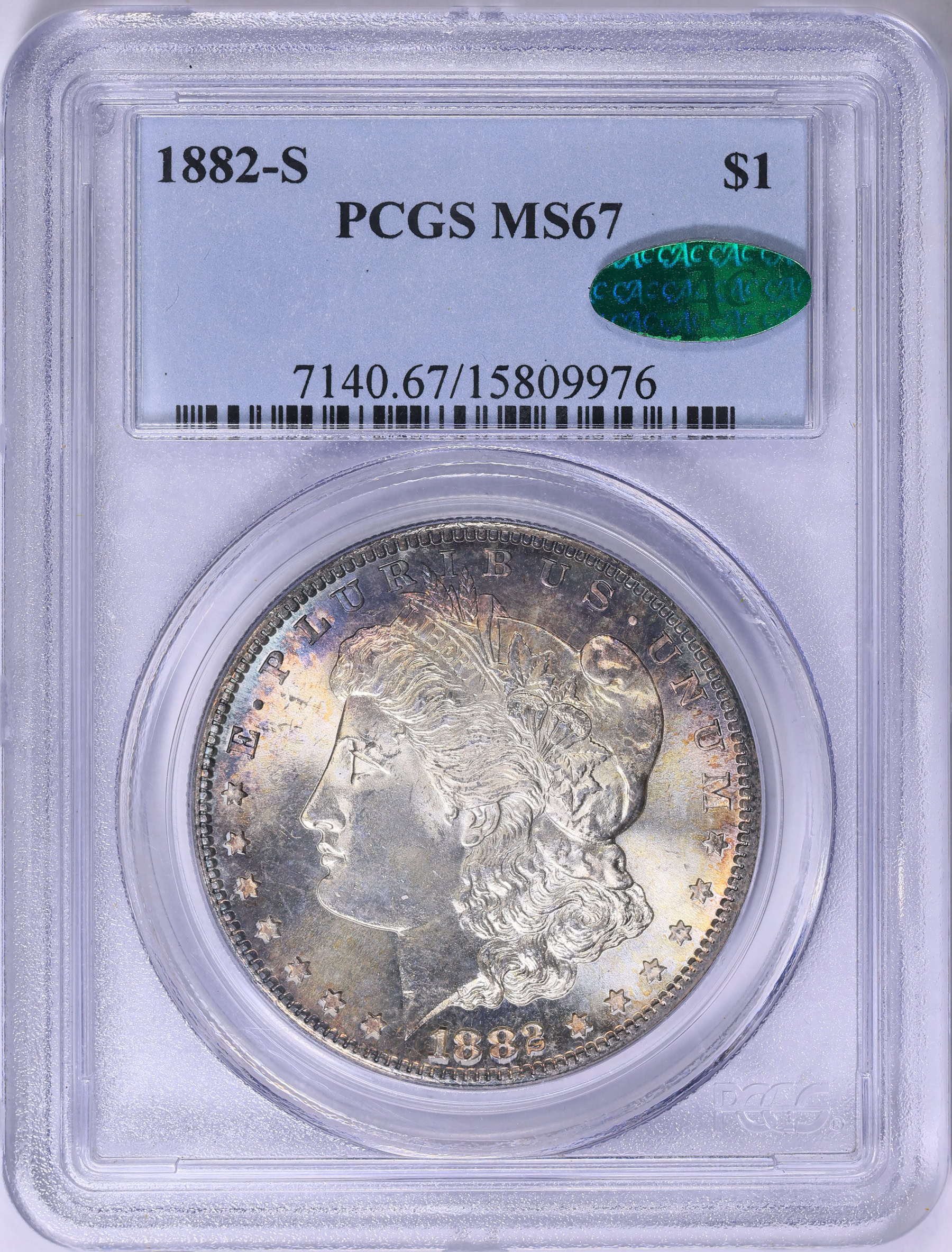 1882-S Morgan Silver Dollar PCGS MS-67 (CAC Green) (Toned) (Item 1808315) | GreatCollections ...