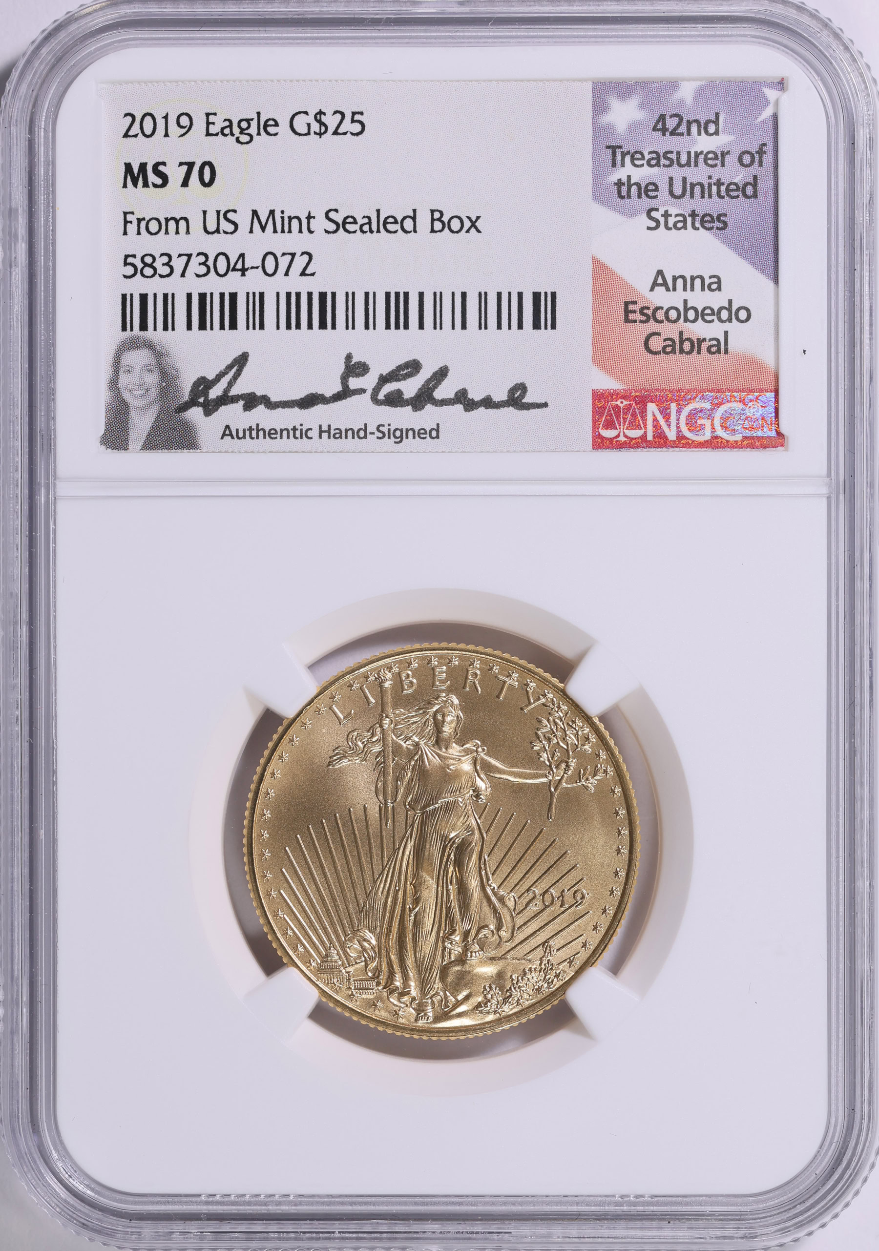 2019 $25 Half-Ounce Gold American Eagle NGC MS-70 (Anna Escobedo Cabral ...