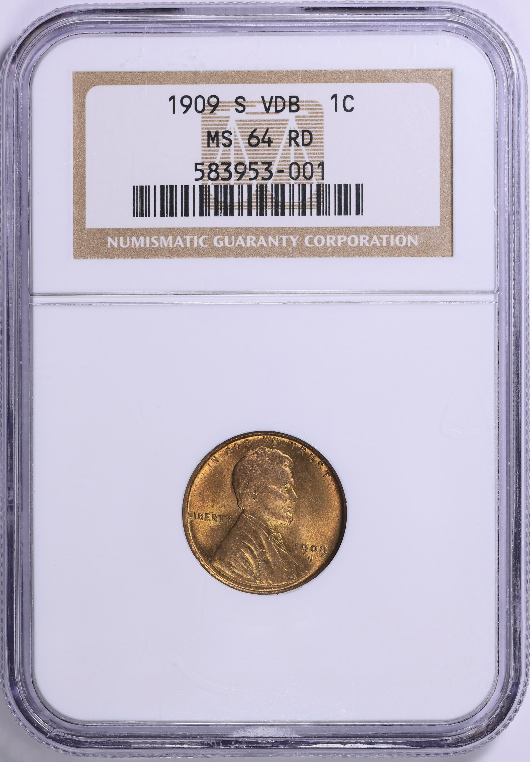 1909-S Lincoln Cent V.D.B. NGC MS-64 RD (Item 1808379 ...
