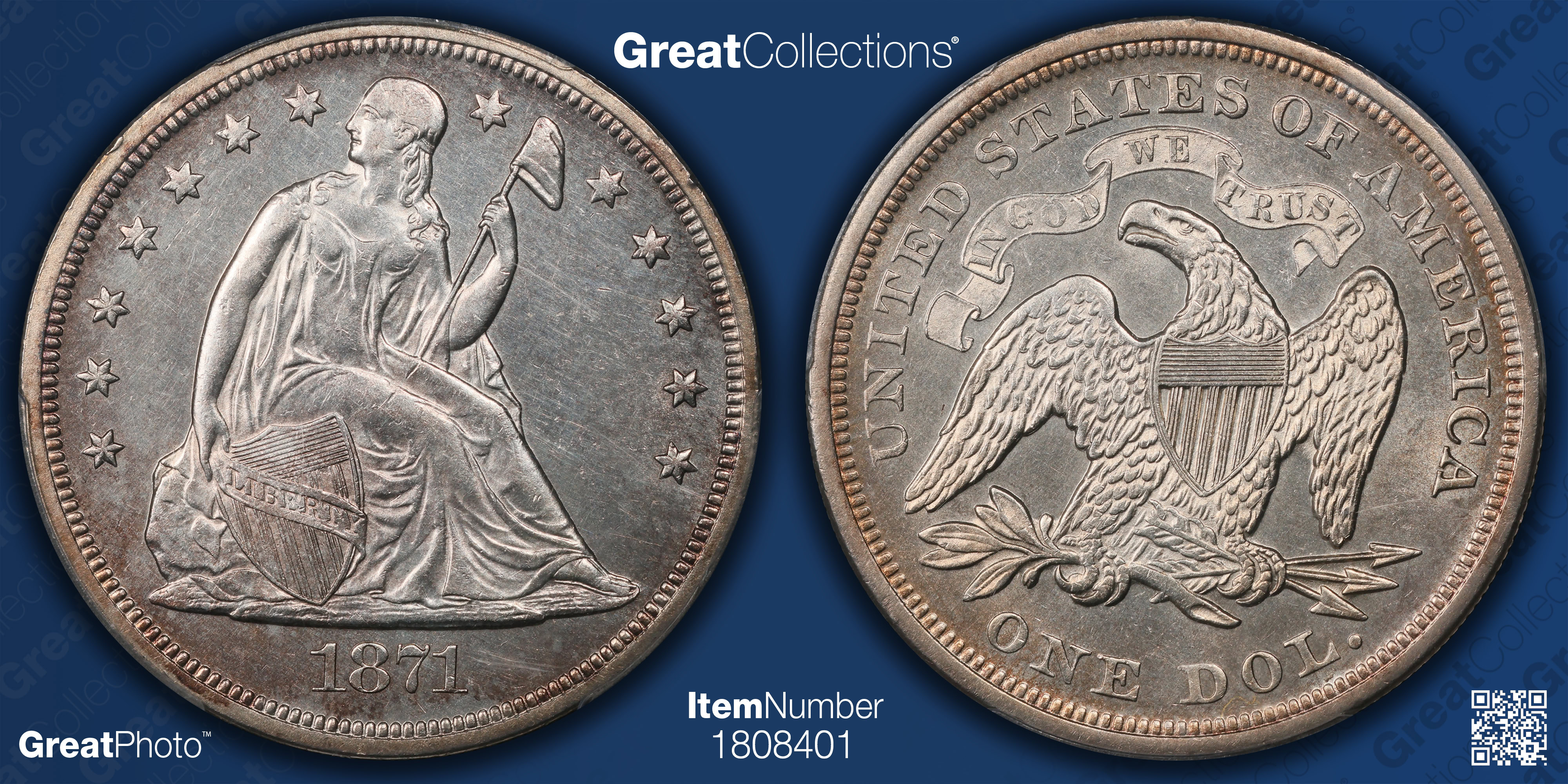 1871 Seated Liberty Silver Dollar PCGS MS-61 (Item 1808401 ...