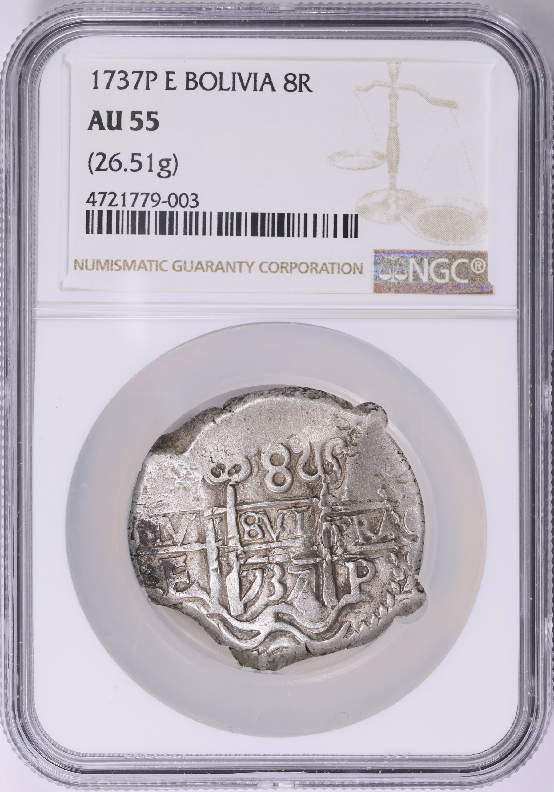 Bolivia 1737-P E Silver 8 Reales KM-31a NGC AU-55 (26.51gms) (Item 1808413) | GreatCollections ...