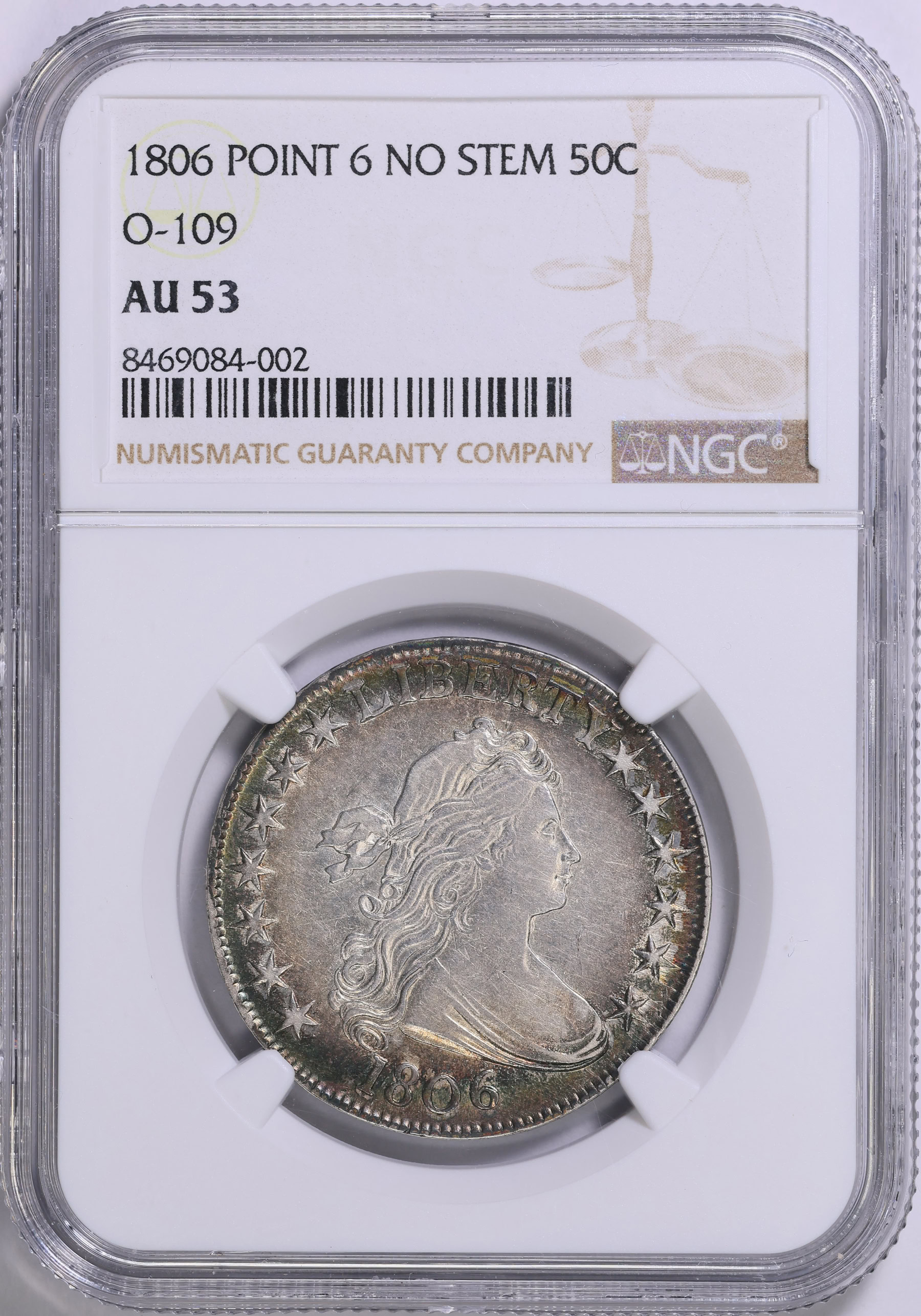 1806 Draped Bust Half Dollar Pointed 6, No Stem Overton 109 NGC AU-53 (Toned) (Item 1808414 ...