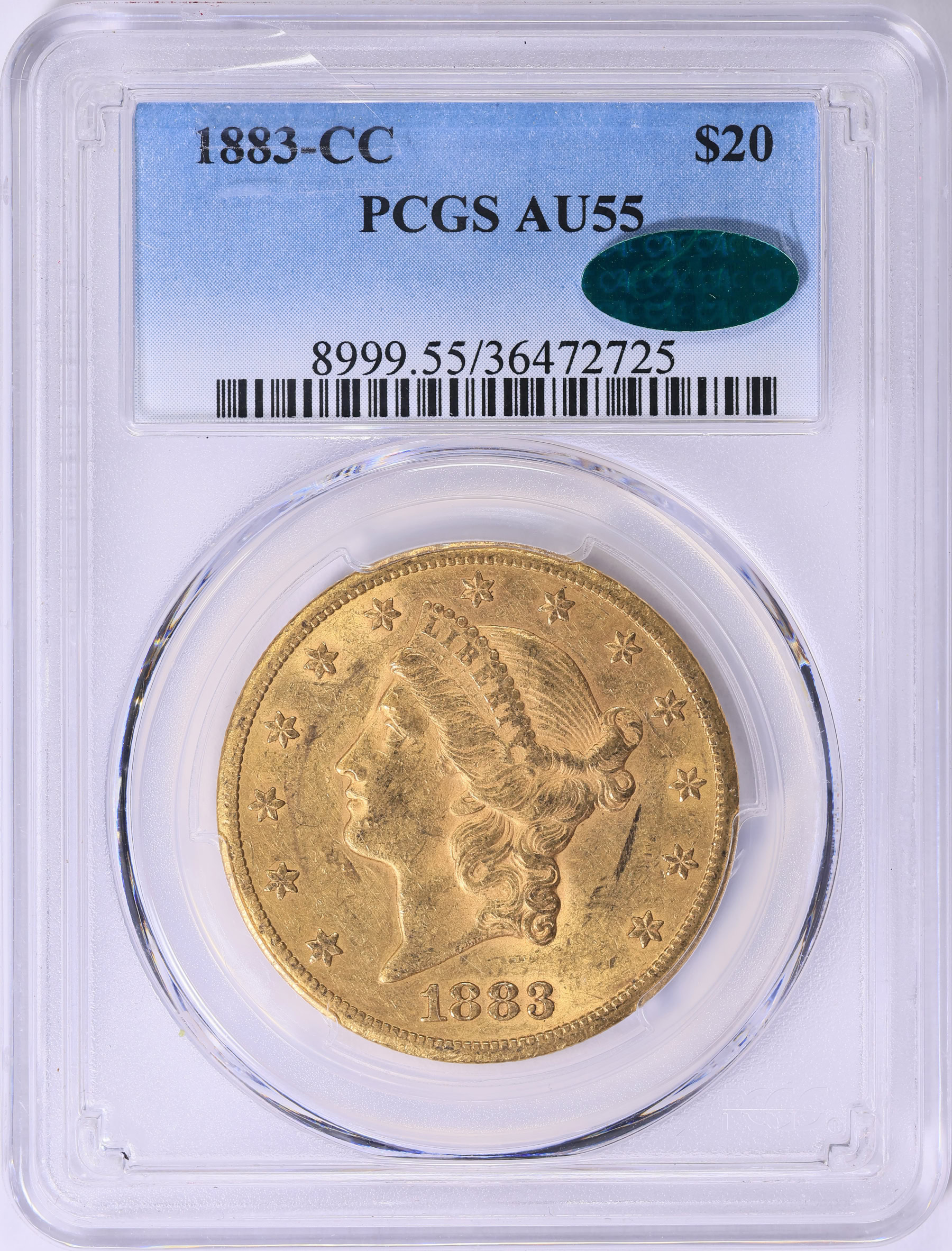 1883-CC Liberty Gold Double Eagle PCGS AU-55 (CAC Green) (Item 1808427) | GreatCollections Coin ...