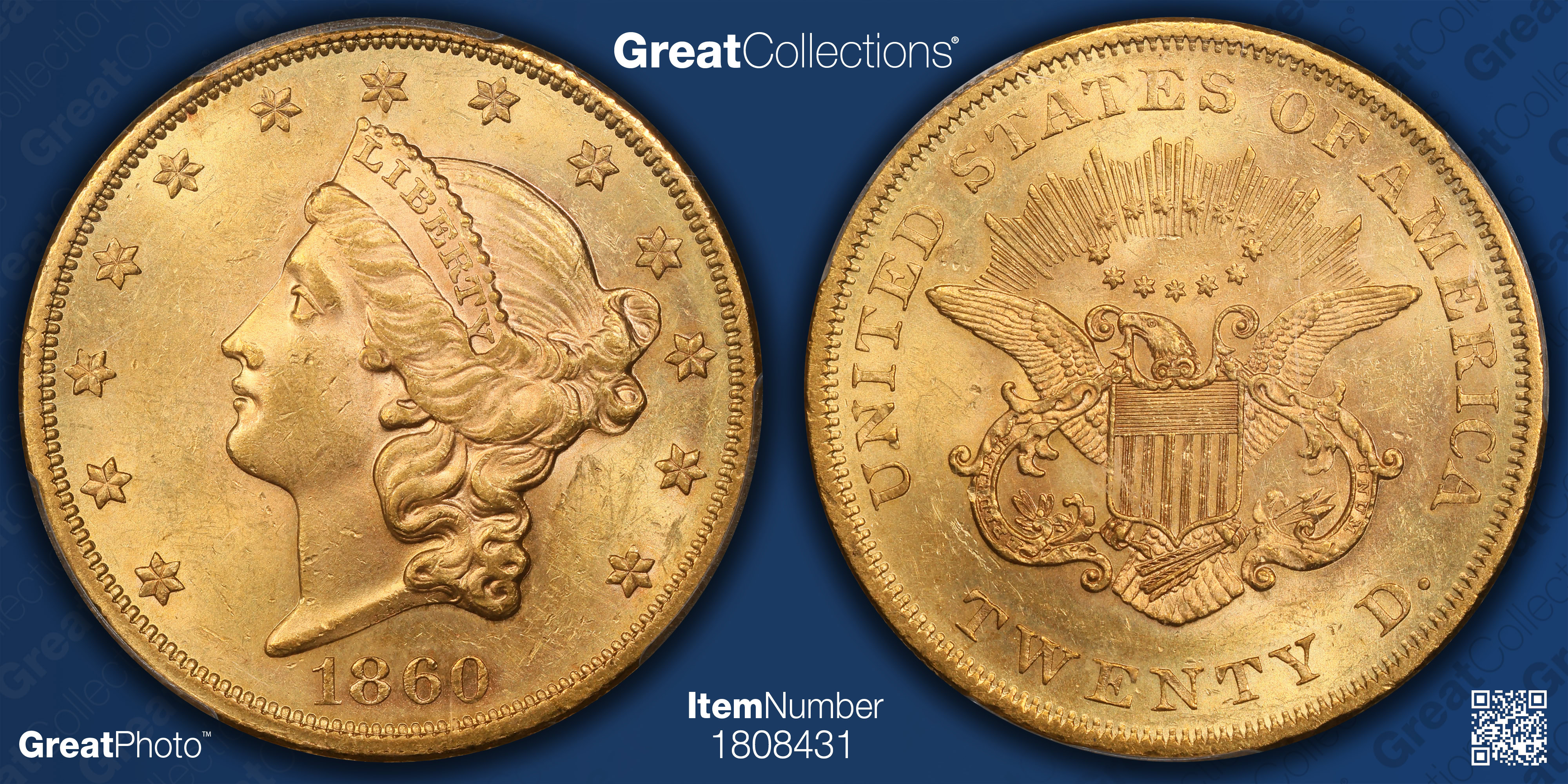 1860 Liberty Gold Double Eagle PCGS MS-61 (Item 1808431 ...