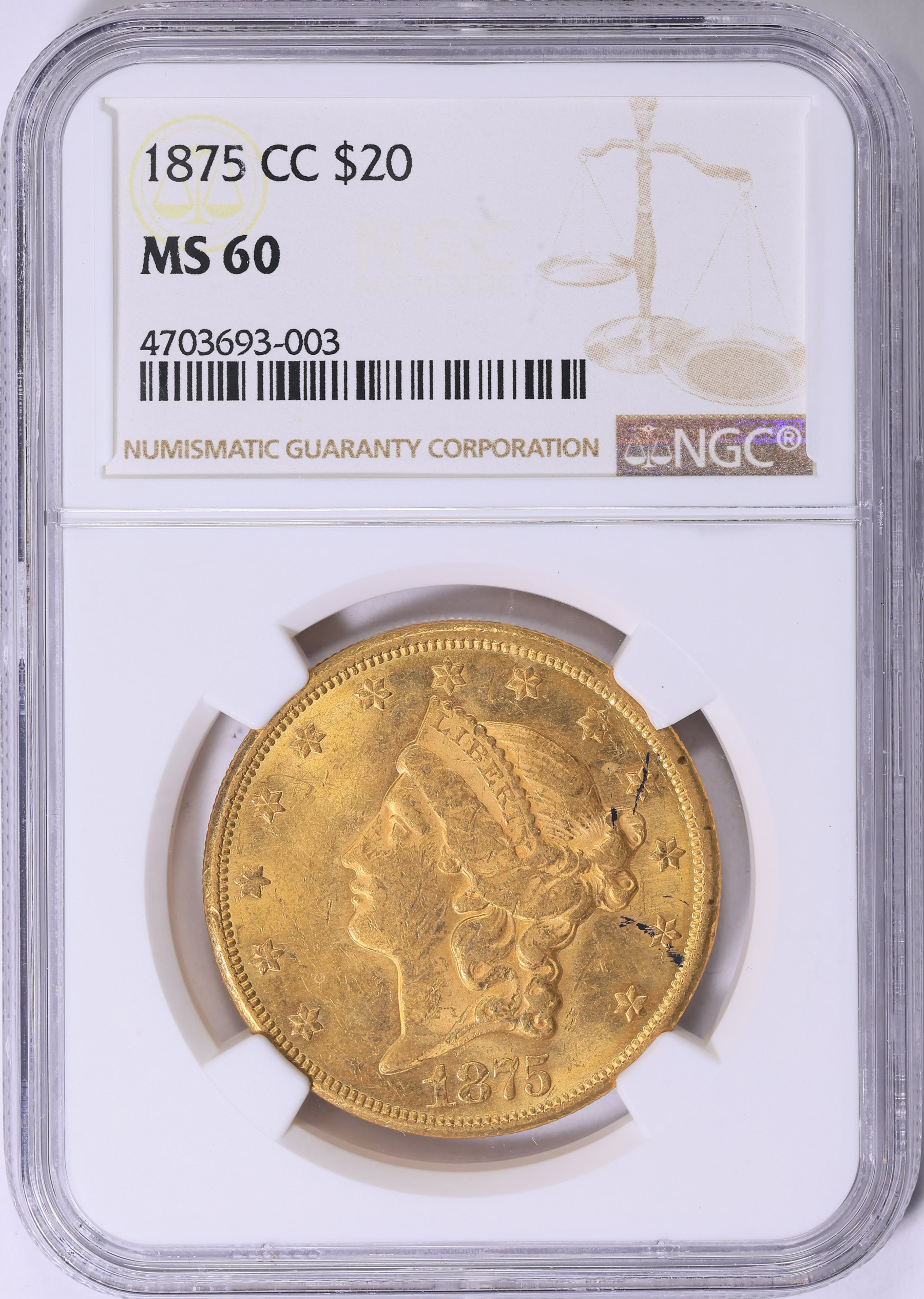 1875-CC Liberty Gold Double Eagle NGC MS-60 (Item 1808436) | GreatCollections Coin Auctions