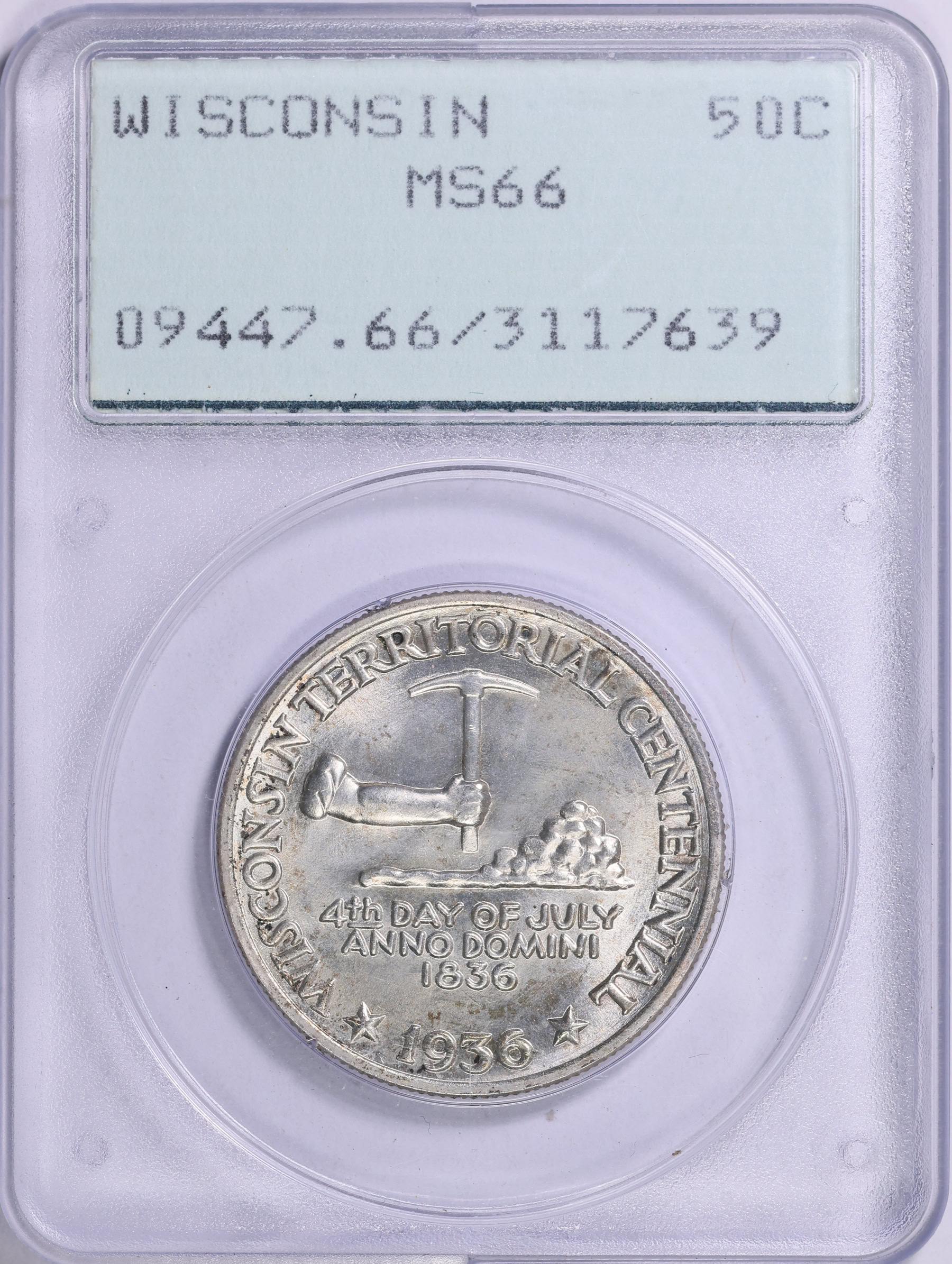 1936 Wisconsin Territorial Centennial Half Dollar PCGS MS-66 OGH (1st ...