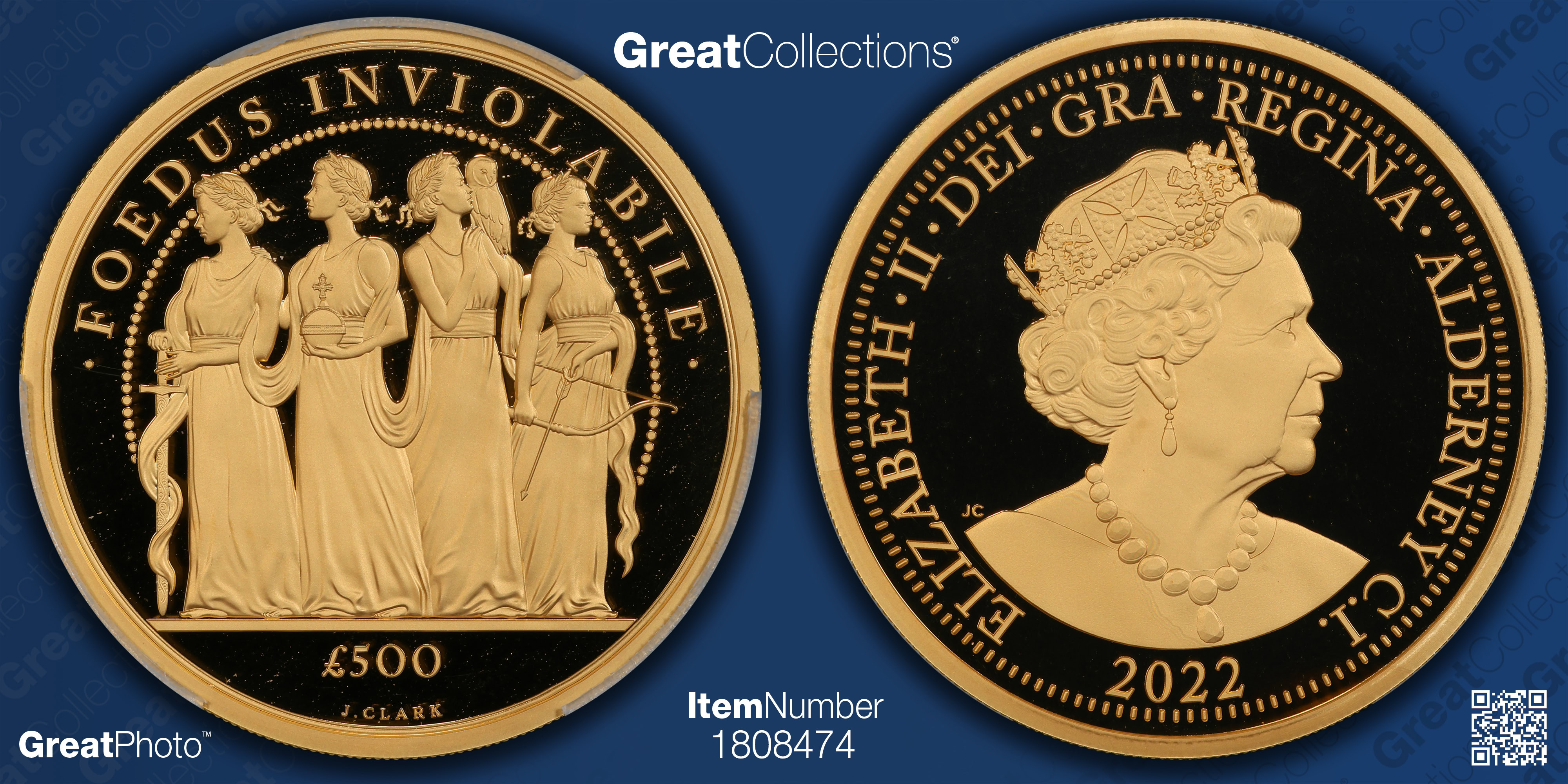 Alderney 2022 Gold £500 Queens Platinum Jubilee Four Graces PCGS Proof ...
