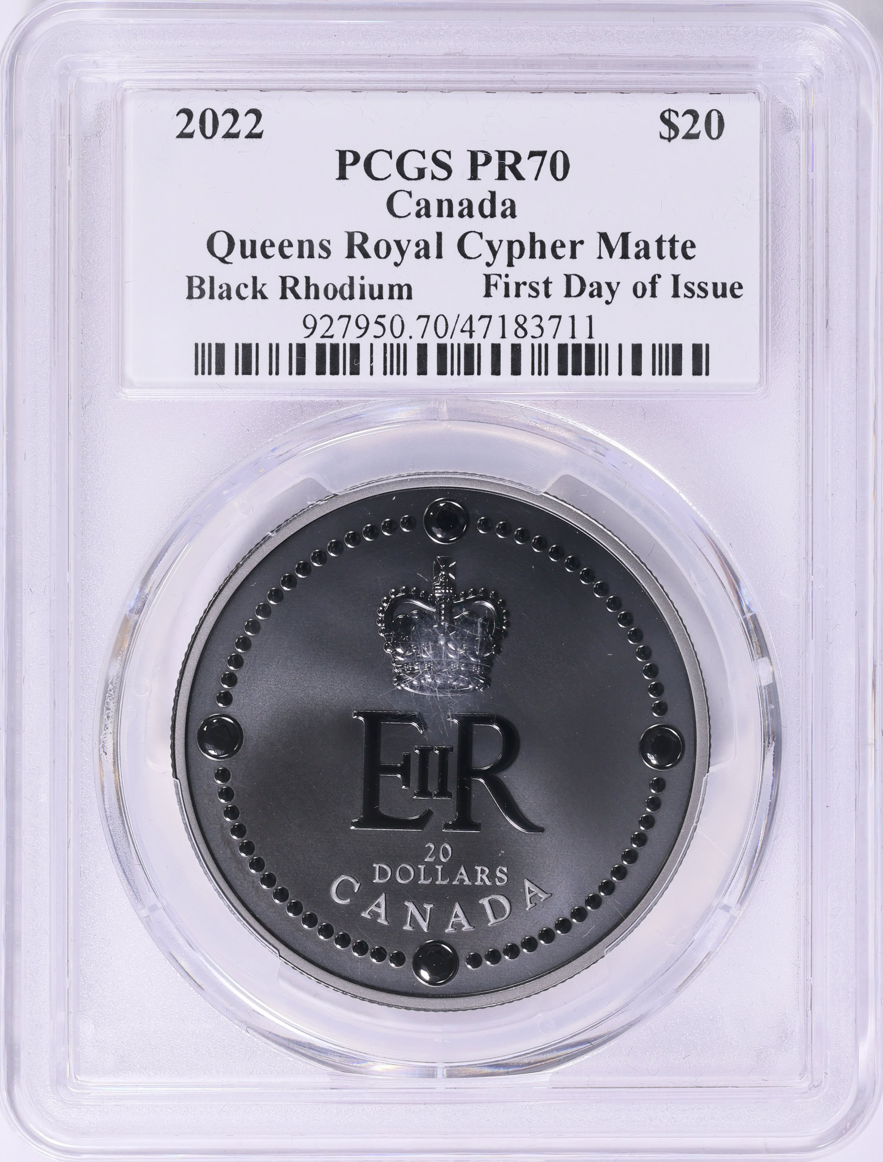 Canada 2022 Silver $20 Queen's Royal Cypher Rhodium Plated Matte First ...