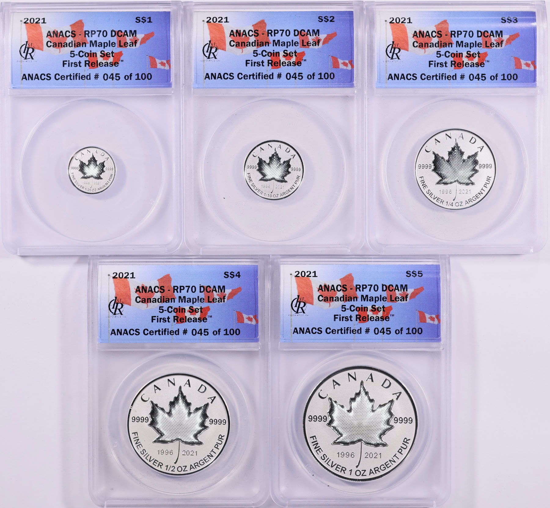 Canada 2021 Silver $1, $2, $3, $4 and $5 Maple Leaf Arboreal Emblem ...