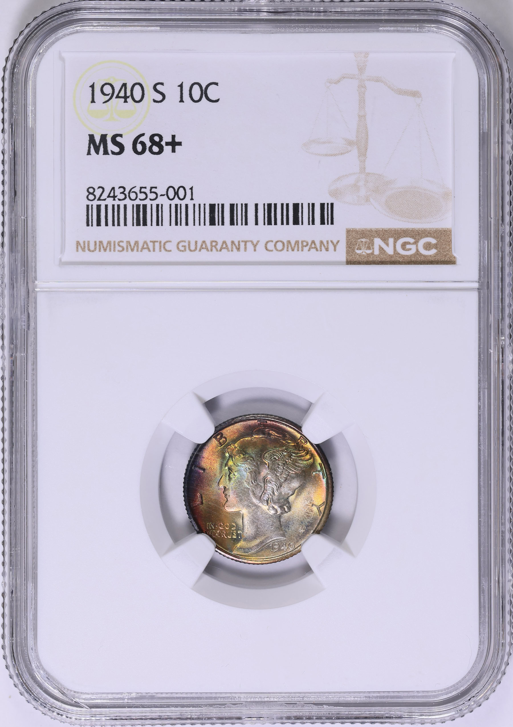 1940-S Mercury Dime NGC MS-68+ (Toned) (Item 1808790) | GreatCollections Coin Auctions