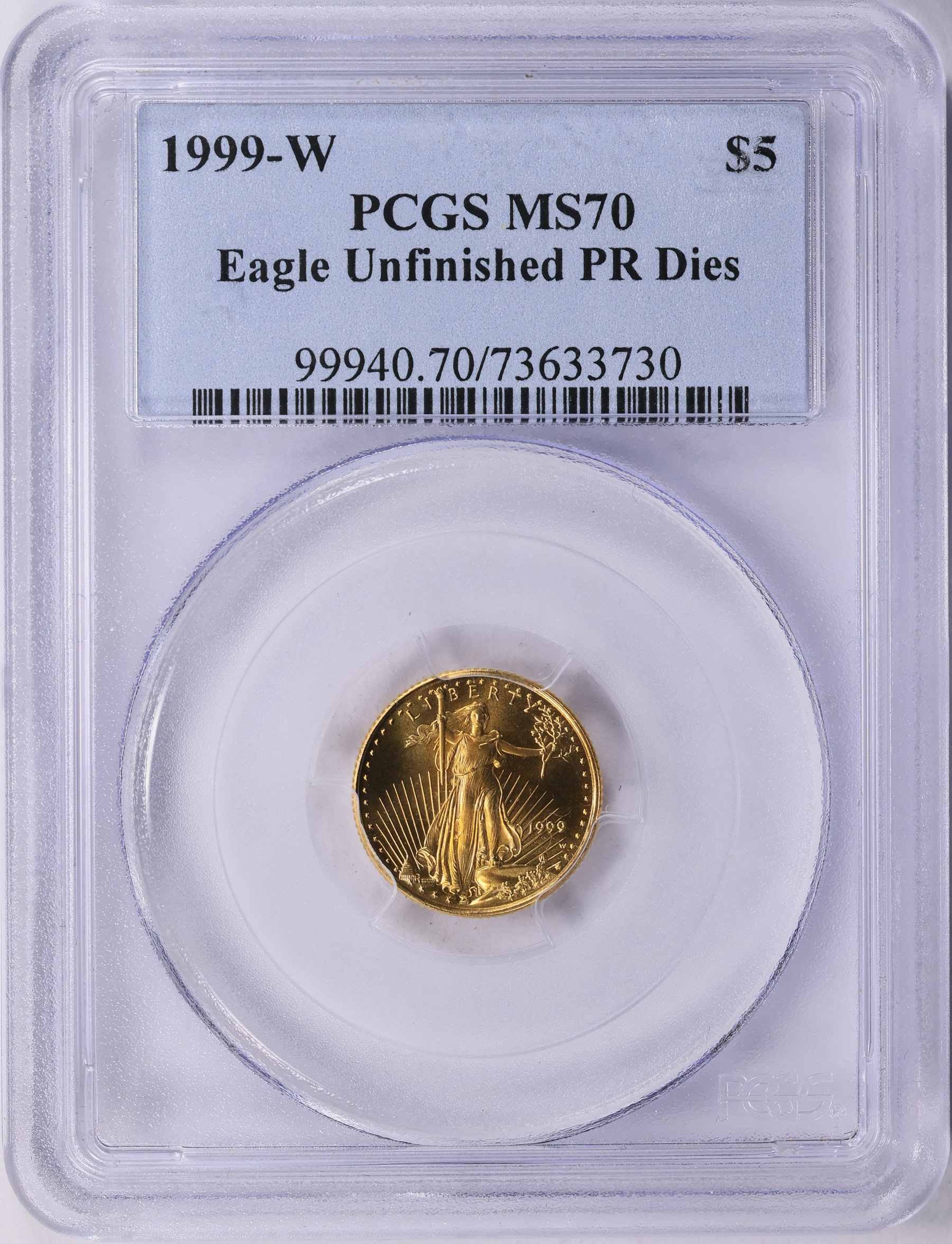 1999-W $5 Tenth-Ounce Gold American Eagle Made from Unfinished Proof ...