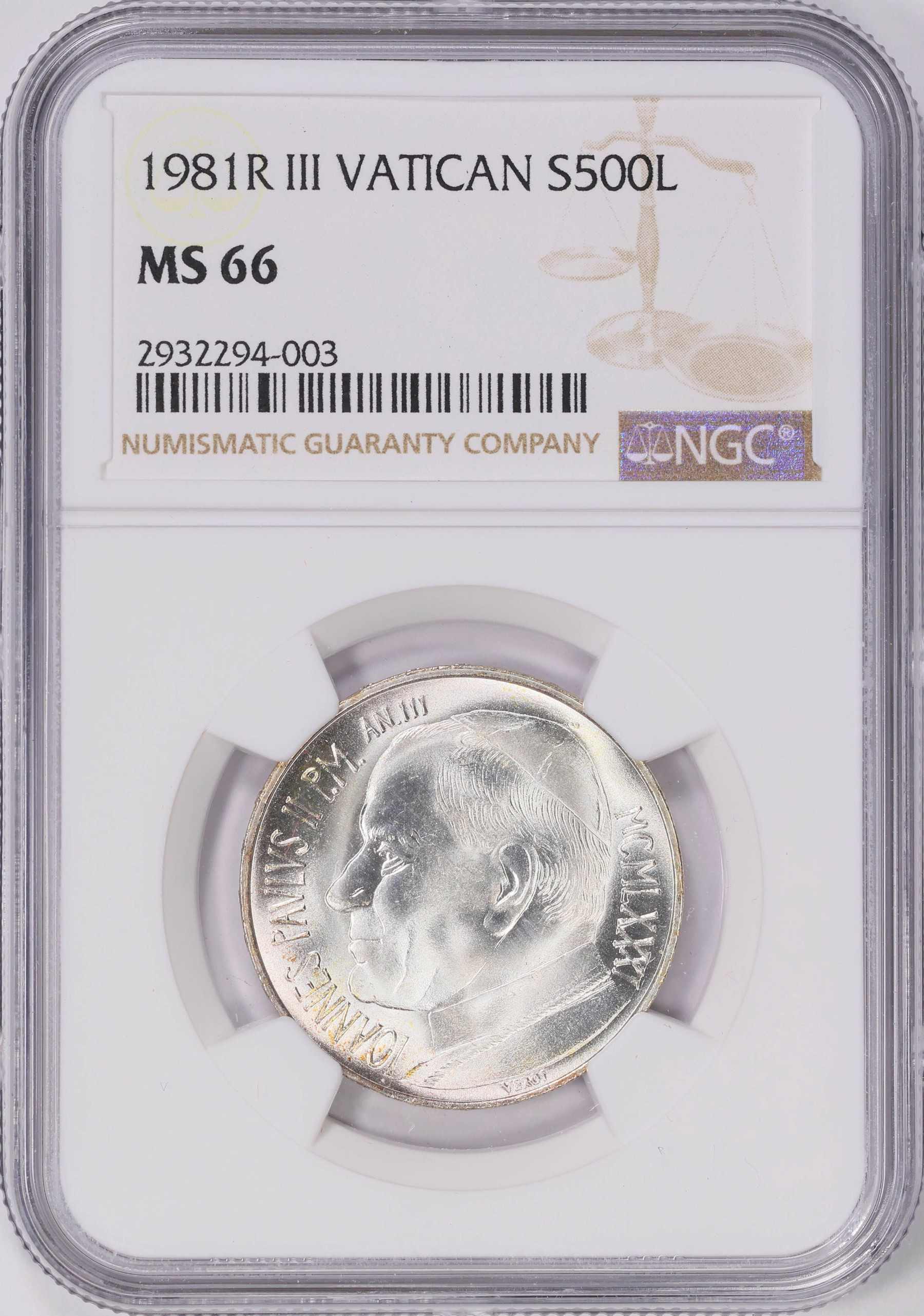 Vatican City 1981 Anno III-R Silver 500 Lire KM-160 NGC MS-66 (Item ...