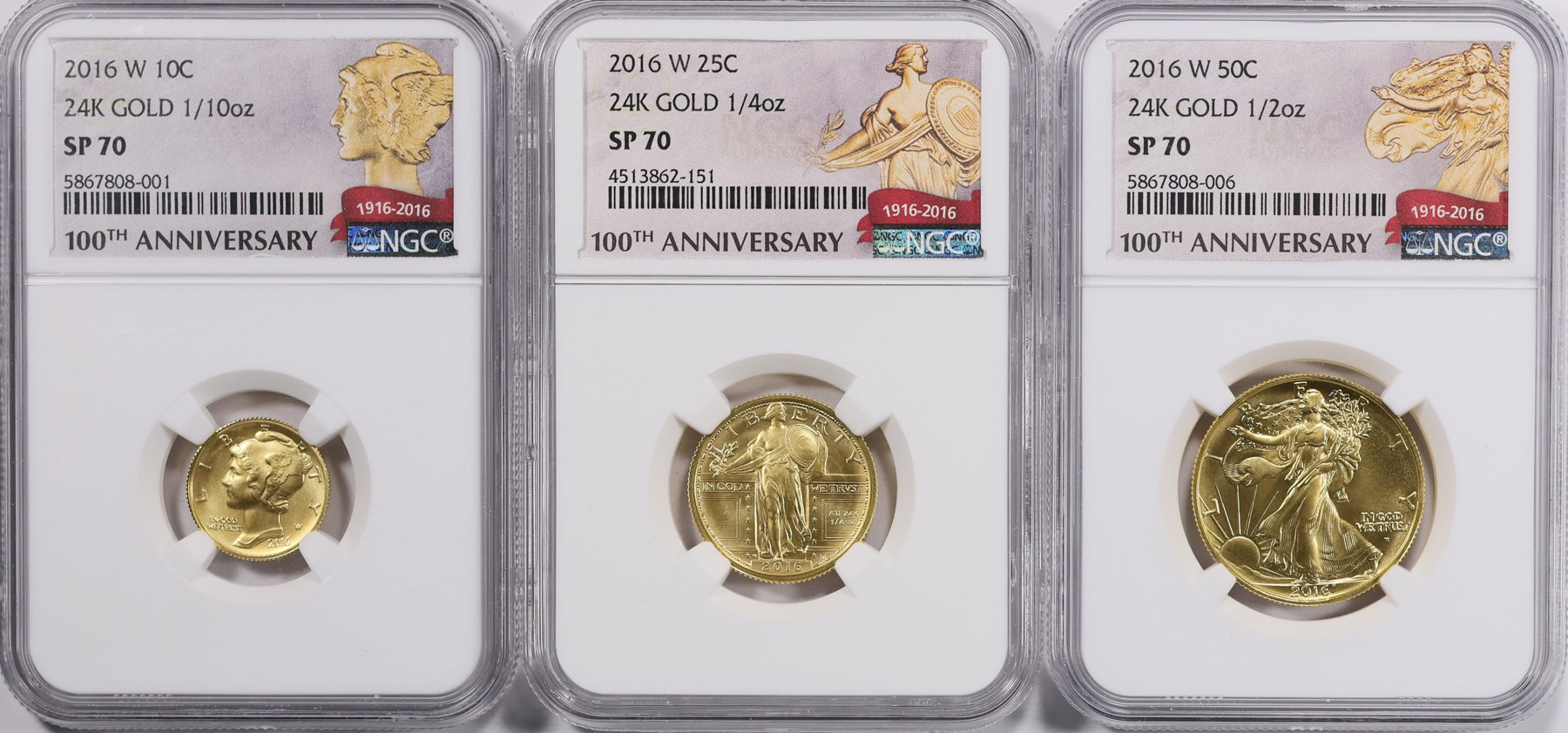 2016-W Gold Mercury Dime, Standing Liberty Quarter, and Walking Liberty ...