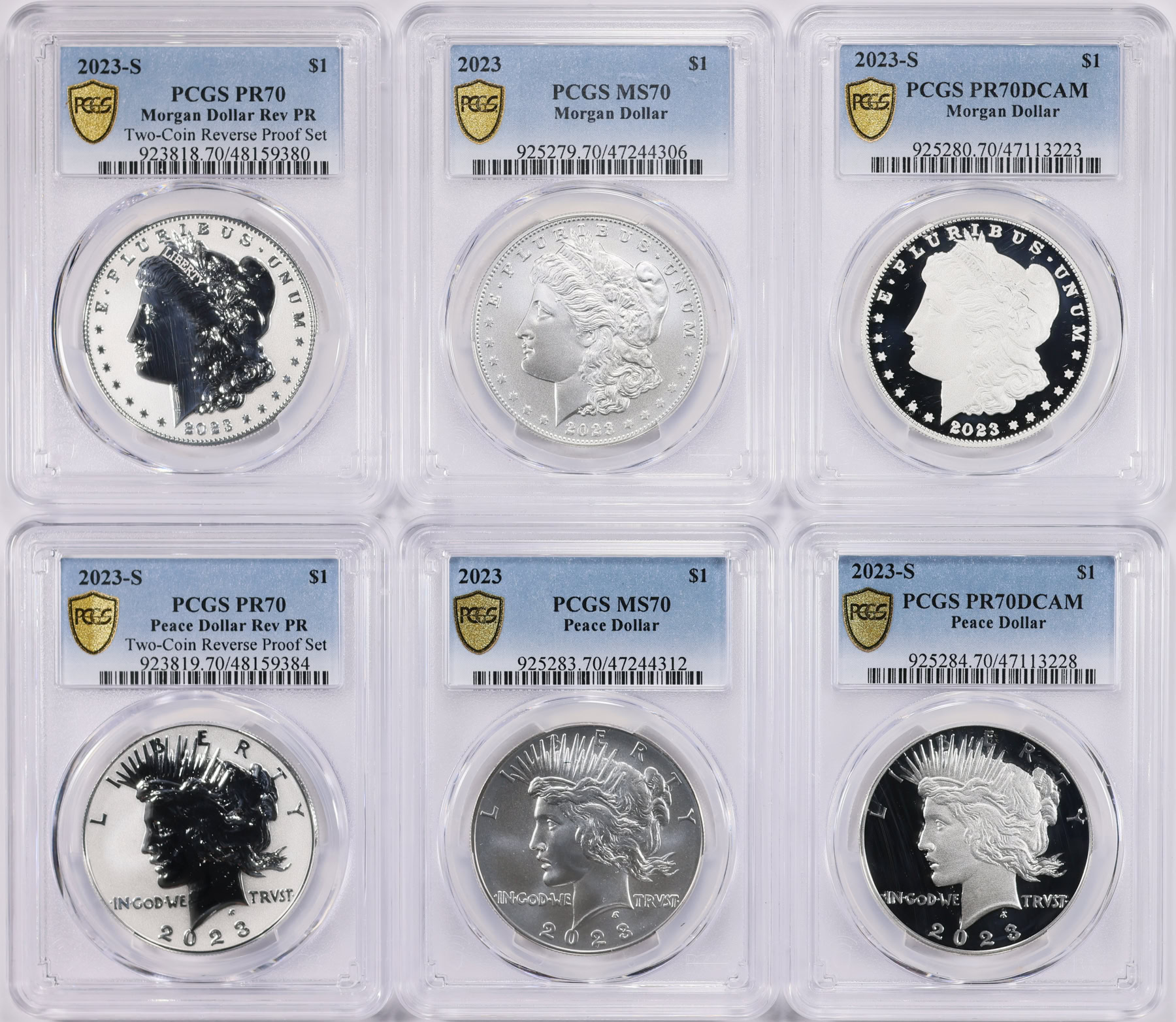 2023 and 2023-S Morgan and Peace Silver Dollars PCGS MS-70/Proof-70 ...