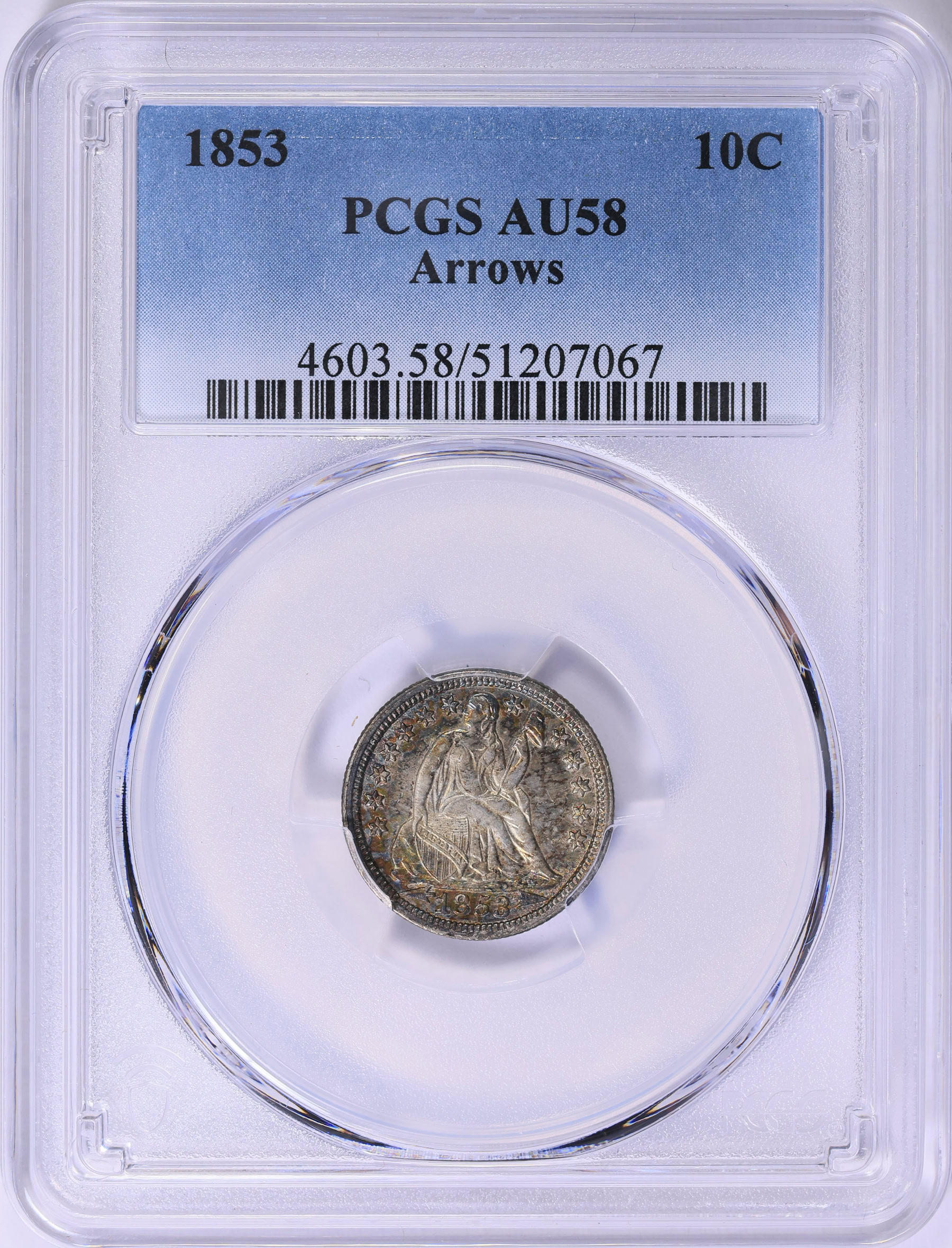 1853 Seated Liberty Dime Arrows PCGS AU-58 (Toned) (Item 1809948 ...