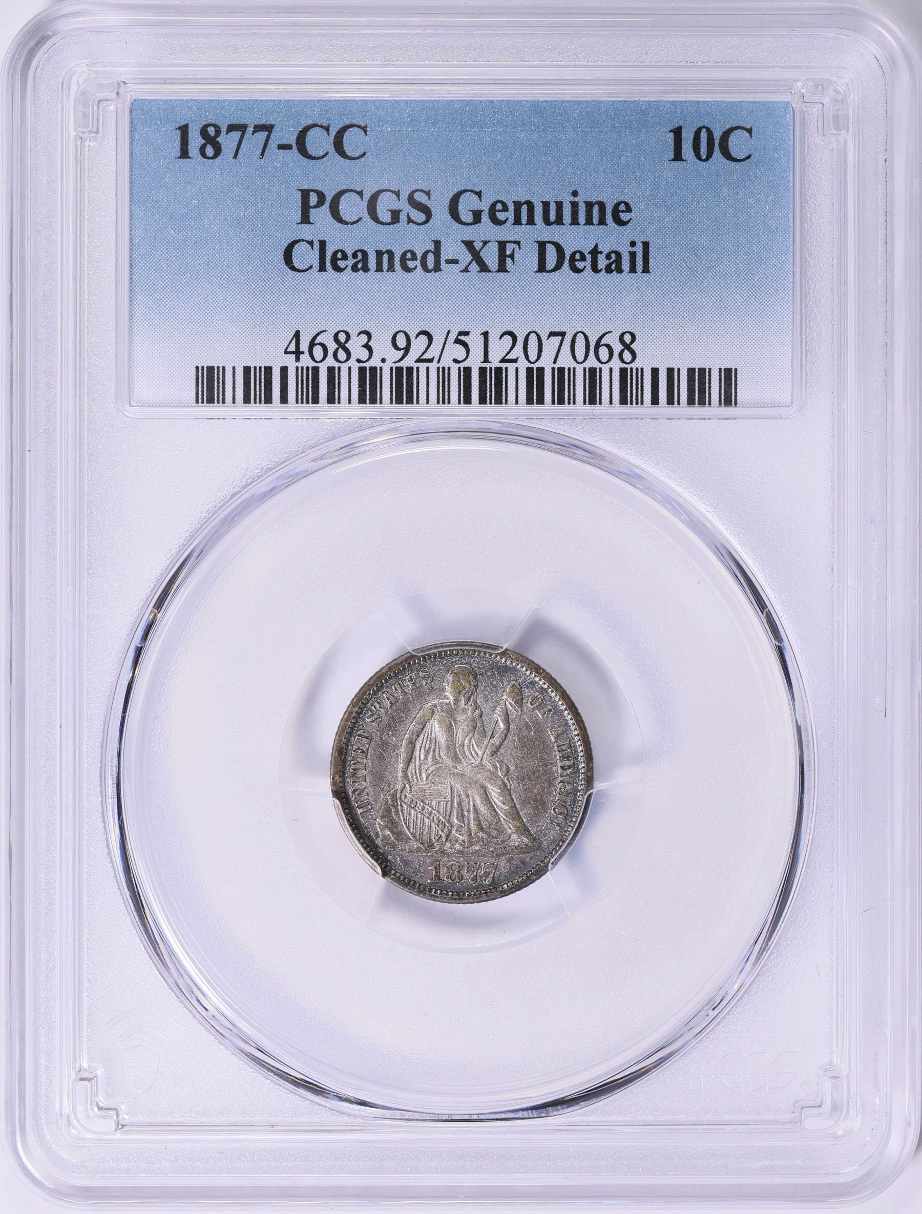 1877-CC Seated Liberty Dime PCGS Genuine XF Details (Item 1809949) | GreatCollections Coin Auctions
