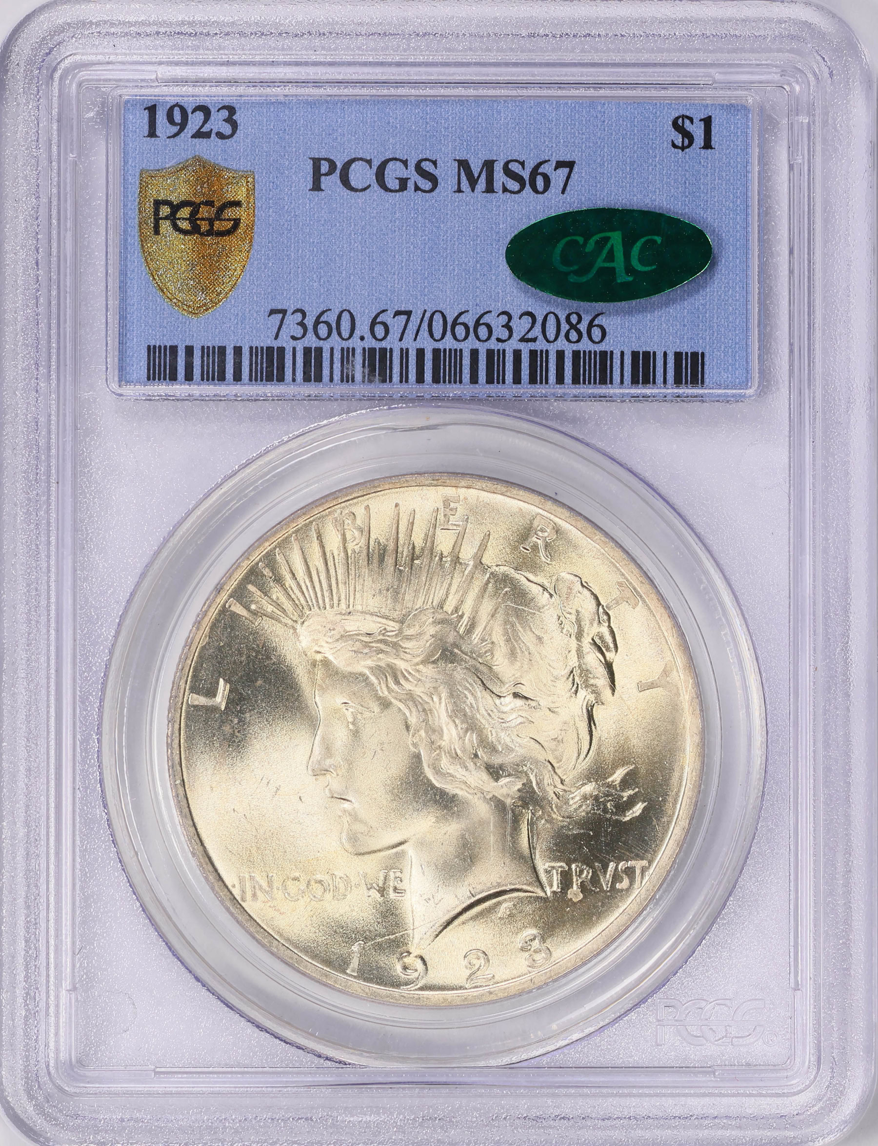 1923 Peace Silver Dollar PCGS MS-67 (CAC Green) (Item 1809954) | GreatCollections Coin Auctions