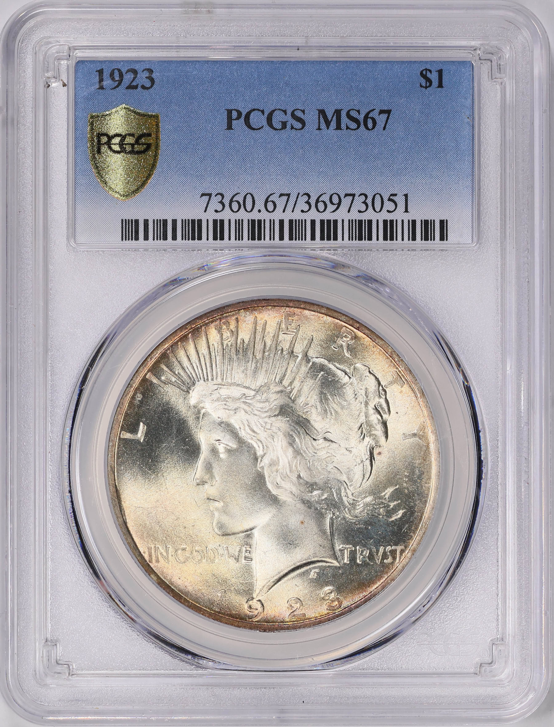 1923 Peace Silver Dollar PCGS MS-67 (Toned) (Item 1809955) | GreatCollections Coin Auctions