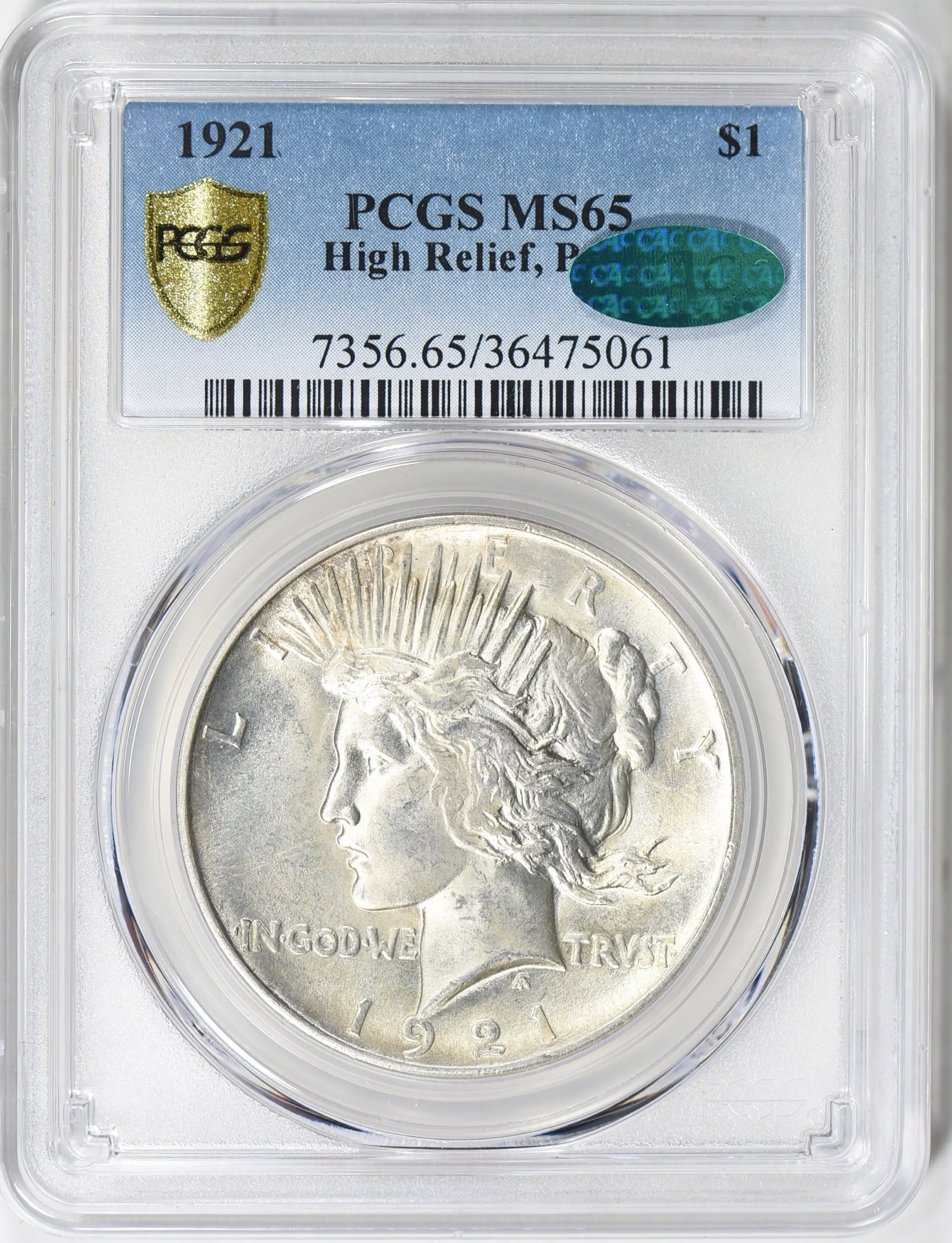 1921 Peace Silver Dollar High Relief PCGS MS-65 (CAC Green) (Item ...