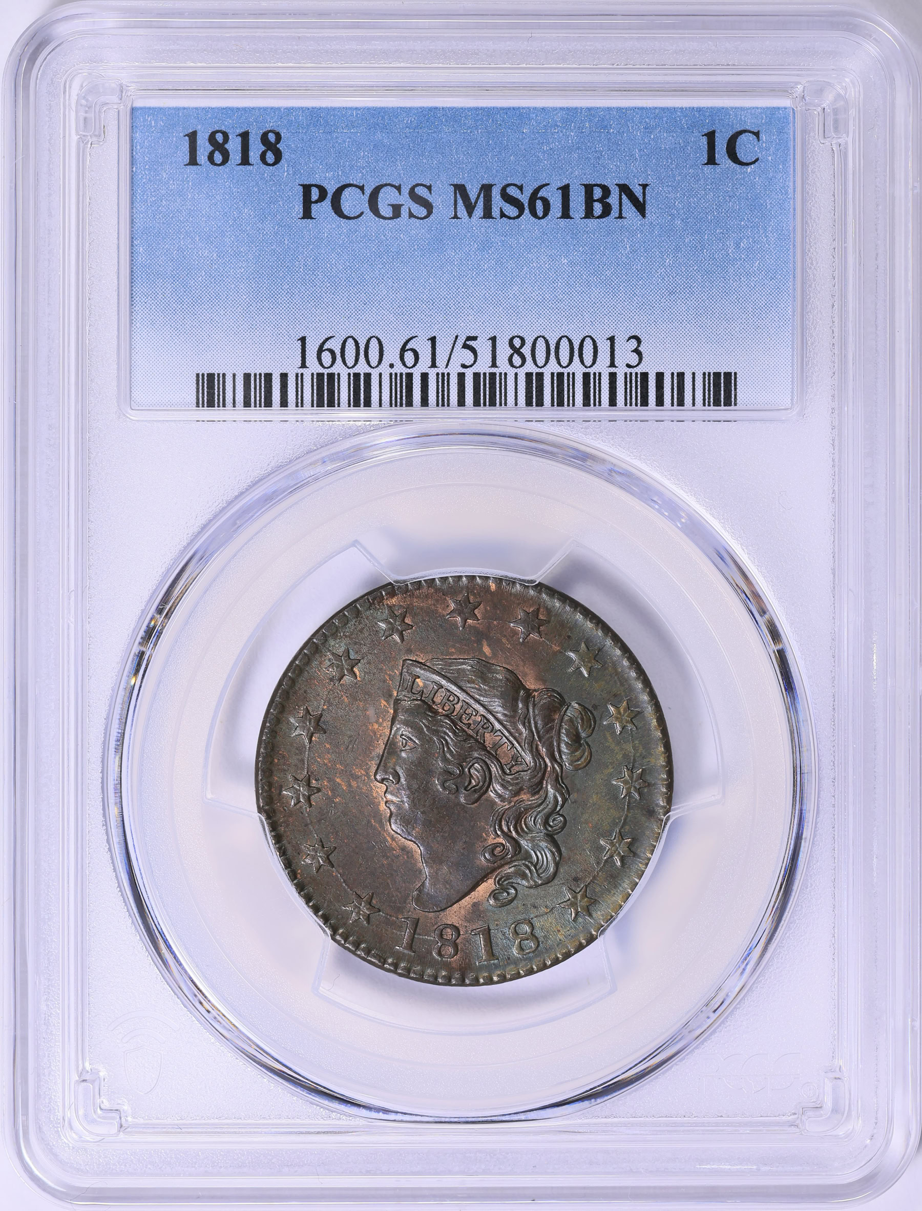 1818 Matron Cent PCGS MS-61 BN (Toned) (Item 1810046) | GreatCollections Coin Auctions