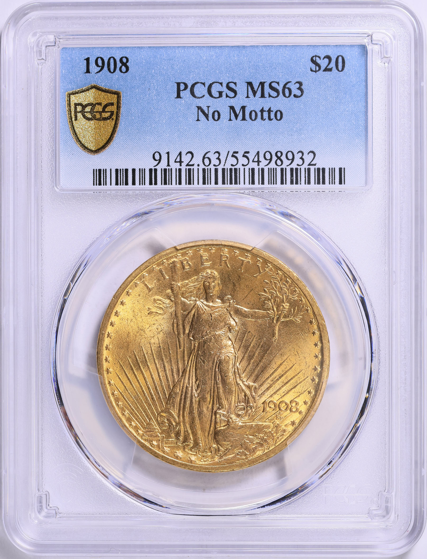 1908 Saint-Gaudens Gold Double Eagle No Motto PCGS MS-63 (Item 1810055) | GreatCollections Coin ...