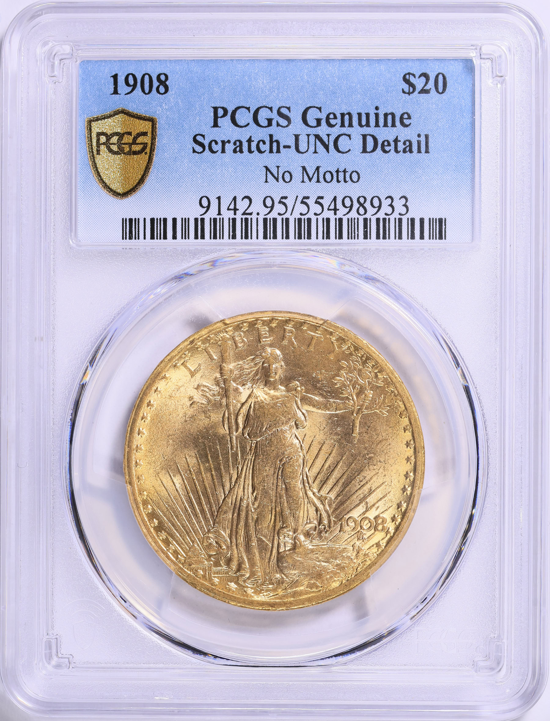 1908 Saint-Gaudens Gold Double Eagle No Motto PCGS Genuine Unc Details (Item 1810056 ...