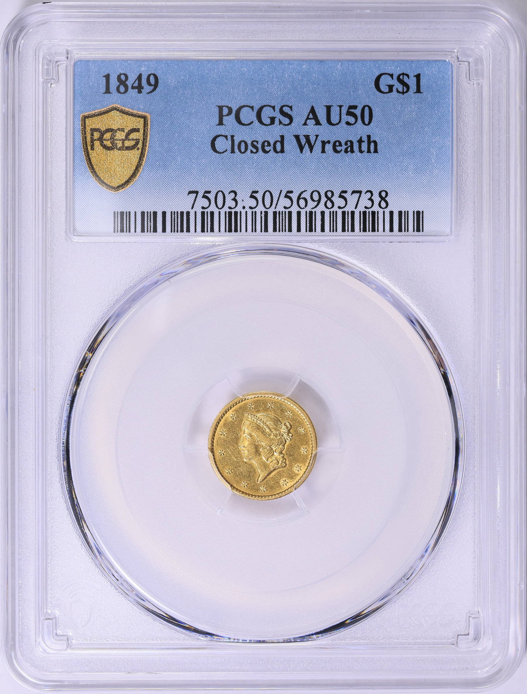 1849 Liberty Gold Dollar Closed Wreath PCGS AU-50 (Item 1810097 ...