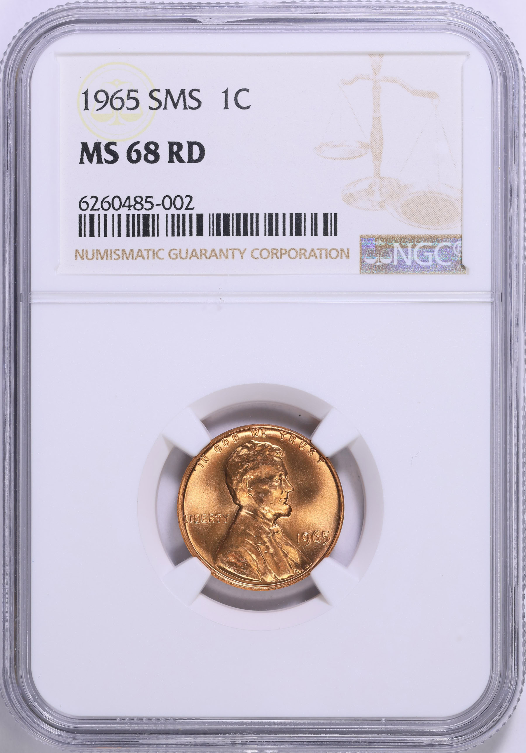 1965 Lincoln Cent SMS NGC MS-68 RD (Item 1810163) | GreatCollections ...