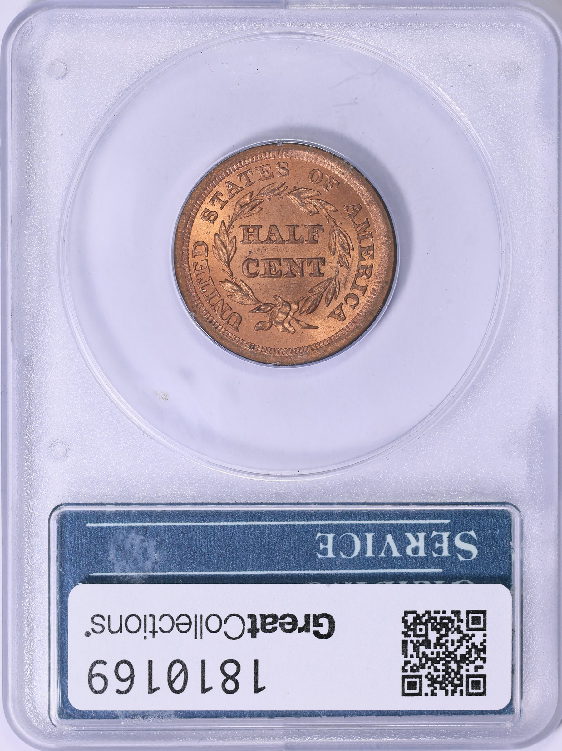 1855 Braided Hair Half Cent PCGS MS-64 RD OGH (1st Gen) (Item 1810169 ...