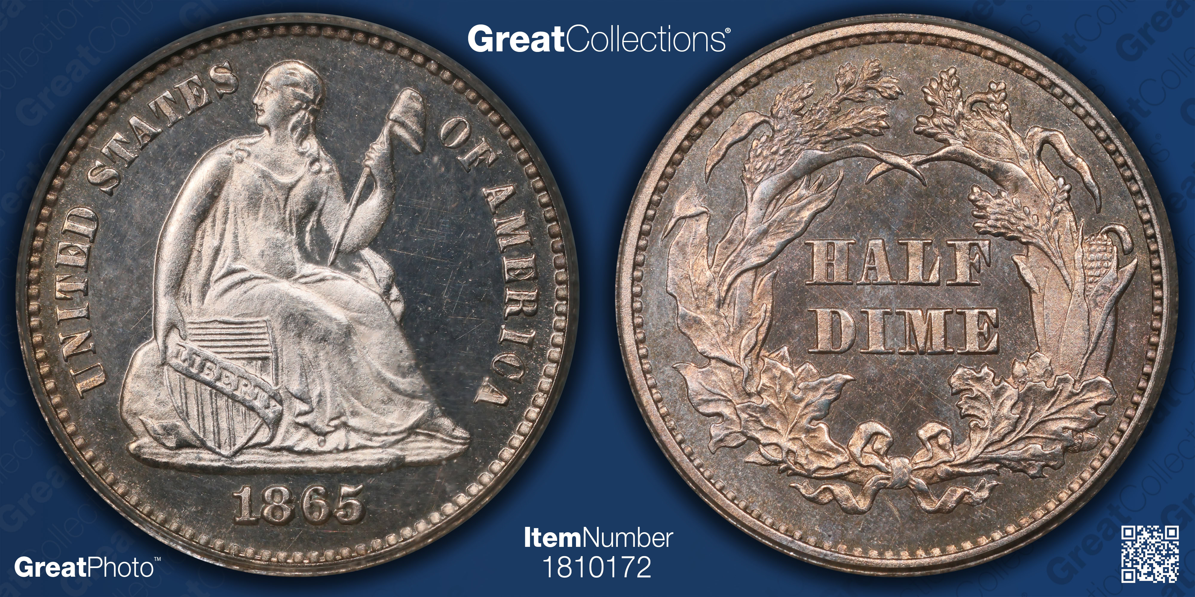 1865 Seated Liberty Half Dime PCGS Proof-64 CAMEO (CAC Green) (Item ...