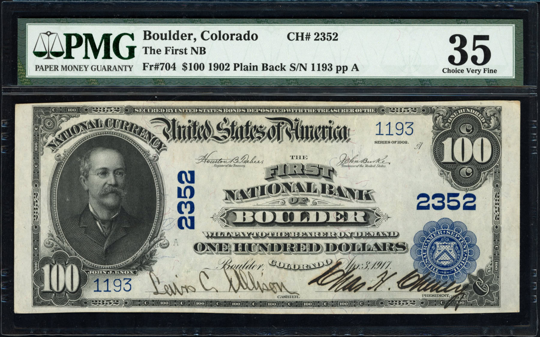 Fr. 704 Boulder, Colorado, The First National Bank of Boulder, Charter ...