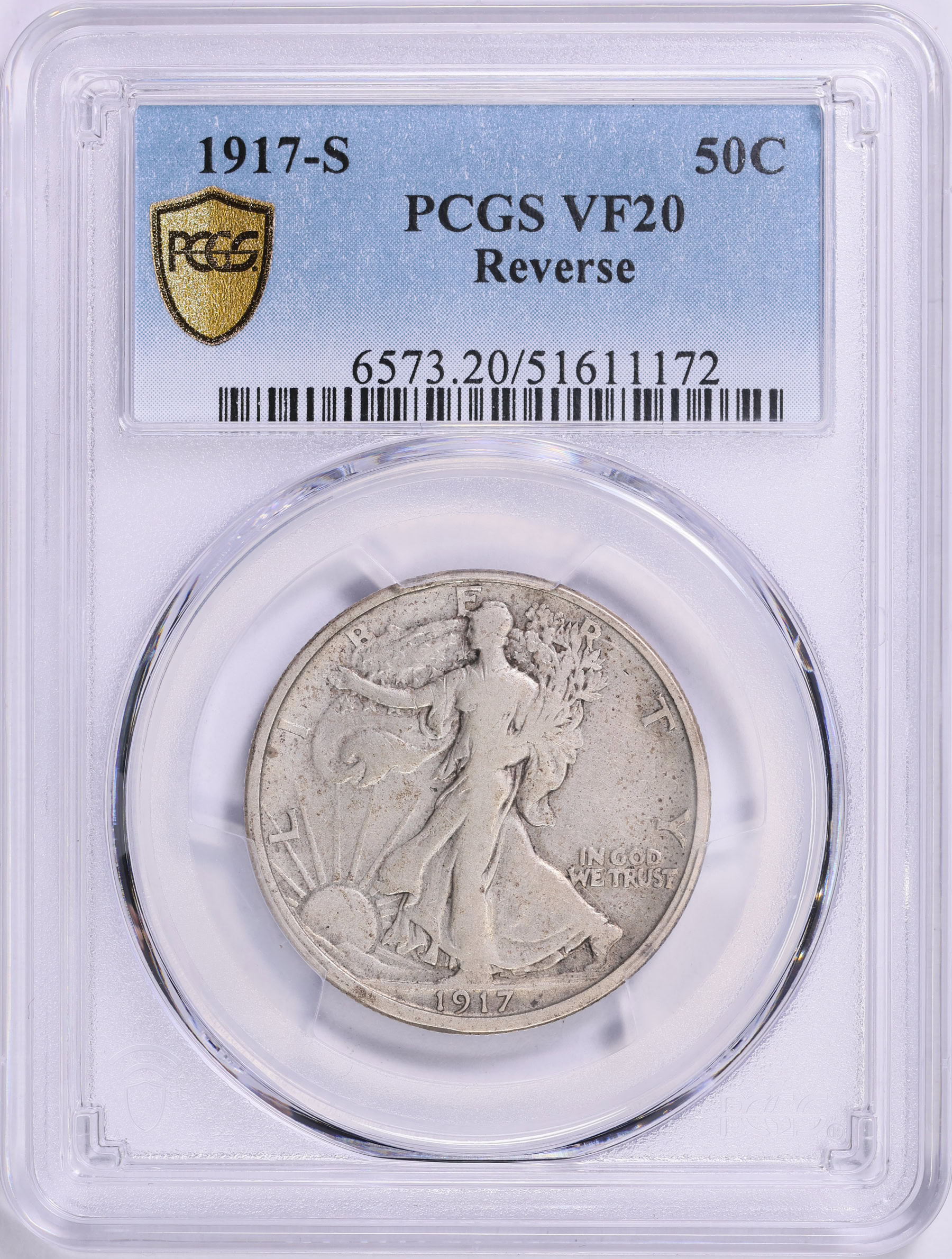 1917-S Walking Liberty Half Dollar Reverse Mintmark PCGS VF-20 (Item 1810265) | GreatCollections ...
