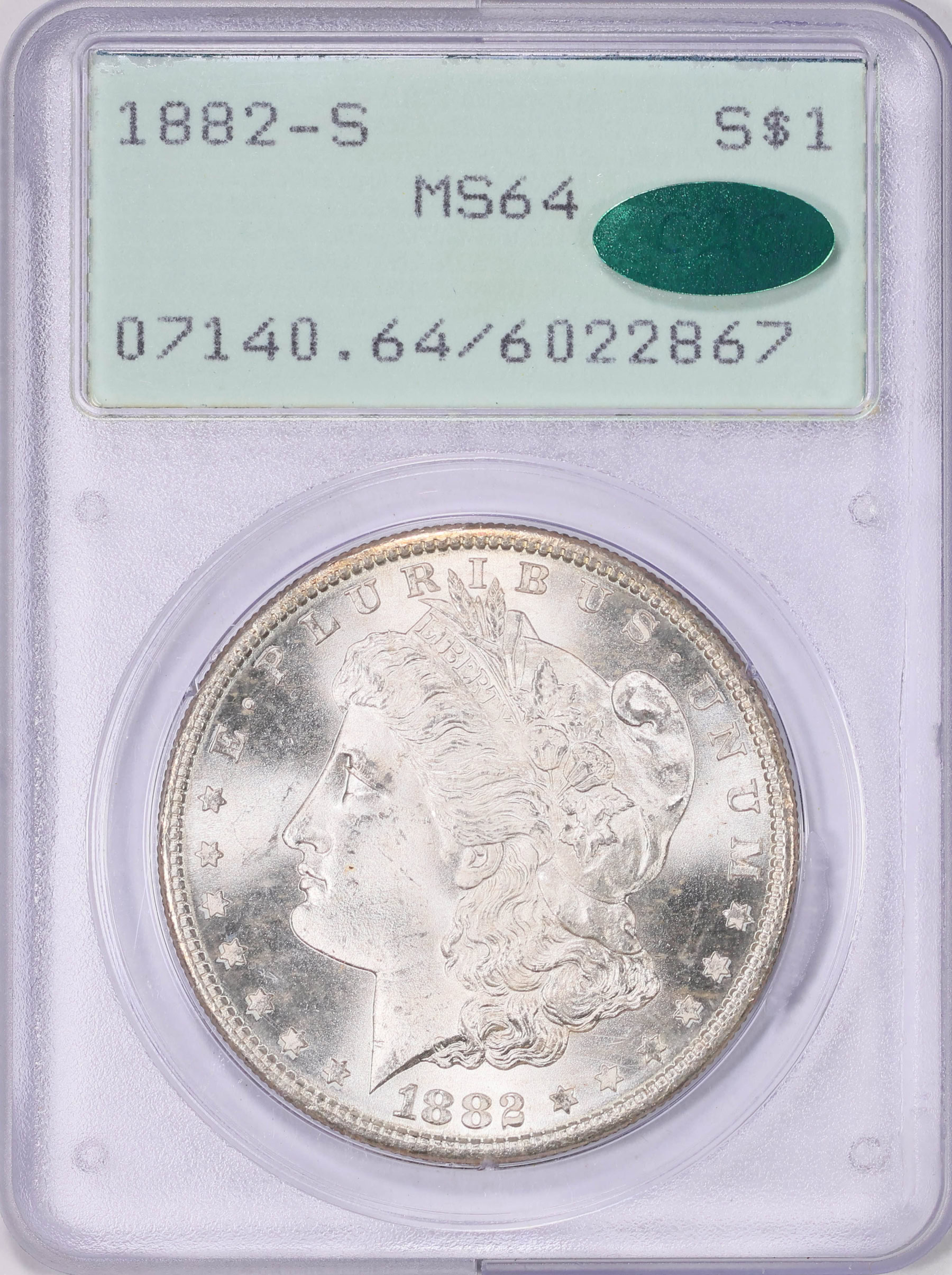 1882-S Morgan Silver Dollar PCGS MS-64 (CAC Green) OGH (1st Gen) (Item 1810308 ...