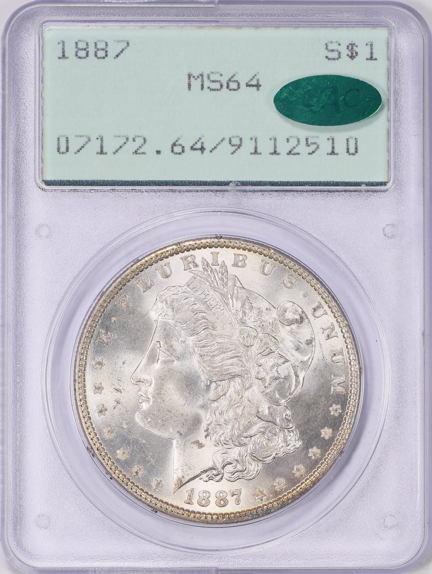 1887 Morgan Silver Dollar PCGS MS-64 (CAC Green) OGH (1st Gen) (Item 1810312) | GreatCollections ...