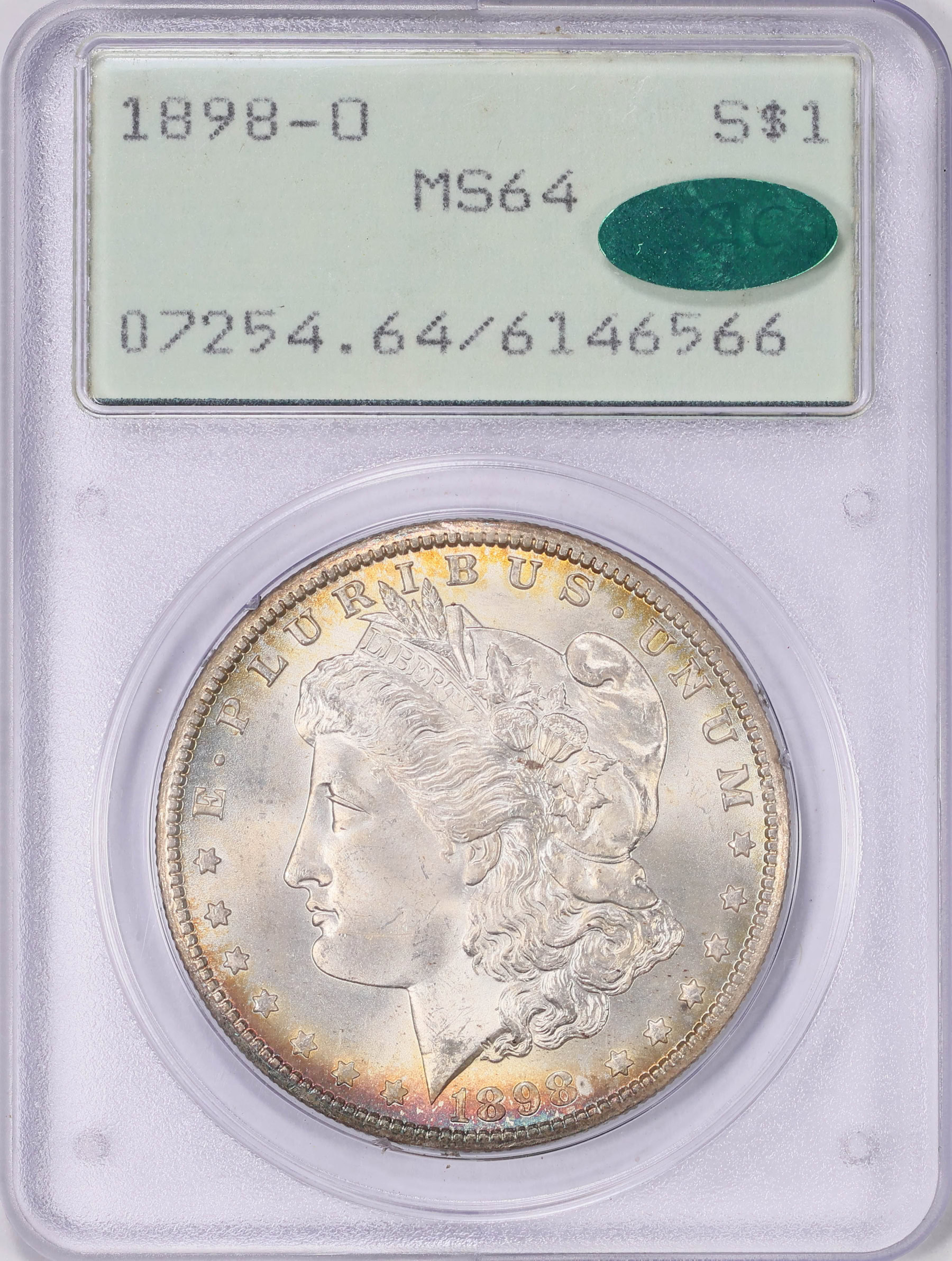 1898-O Morgan Silver Dollar PCGS MS-64 (CAC Green) (Toned) OGH (1st Gen) (Item 1810313 ...