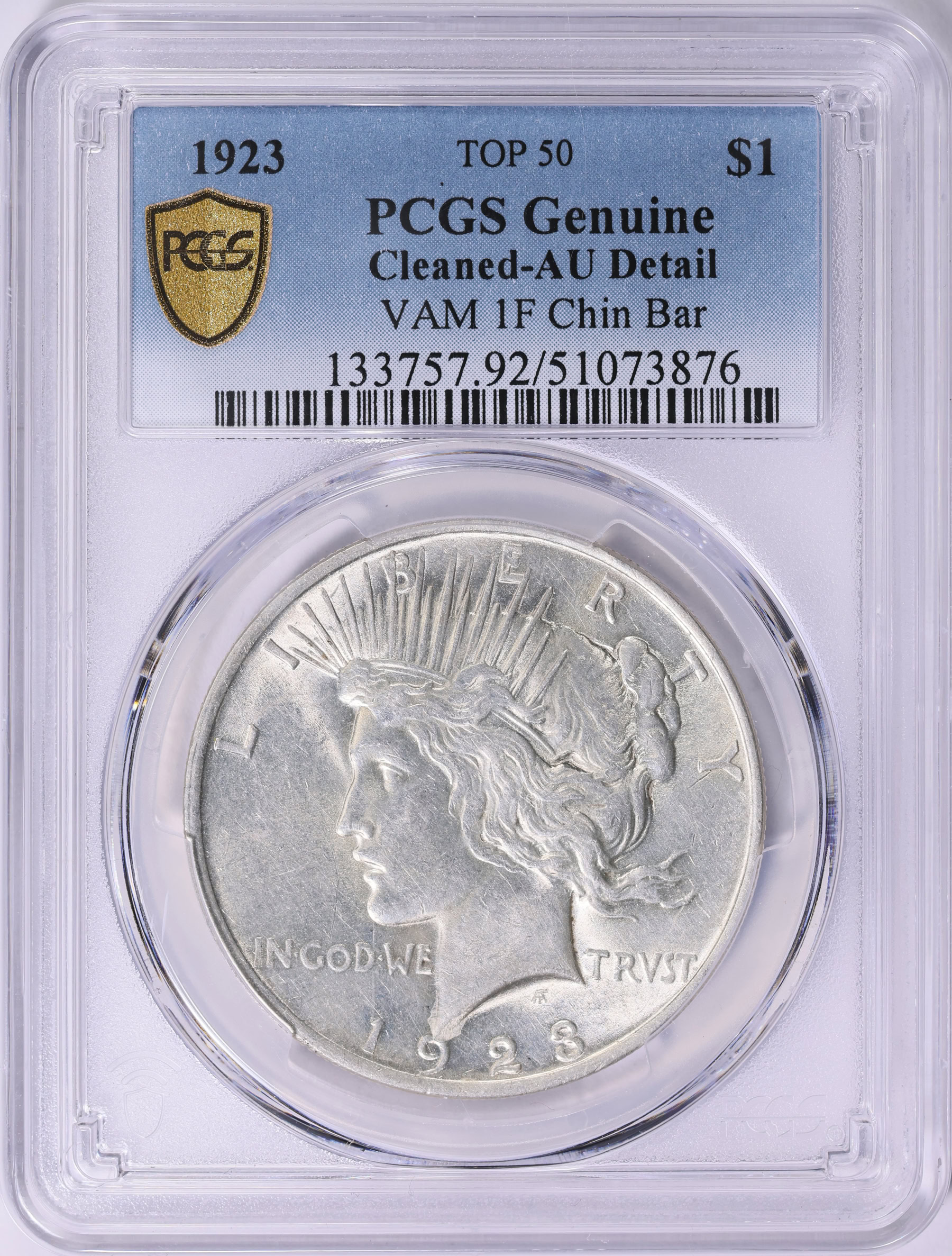 1923 Peace Silver Dollar Chin Bar VAM-1F Top 50 PCGS Genuine AU Details (Item 1810356 ...