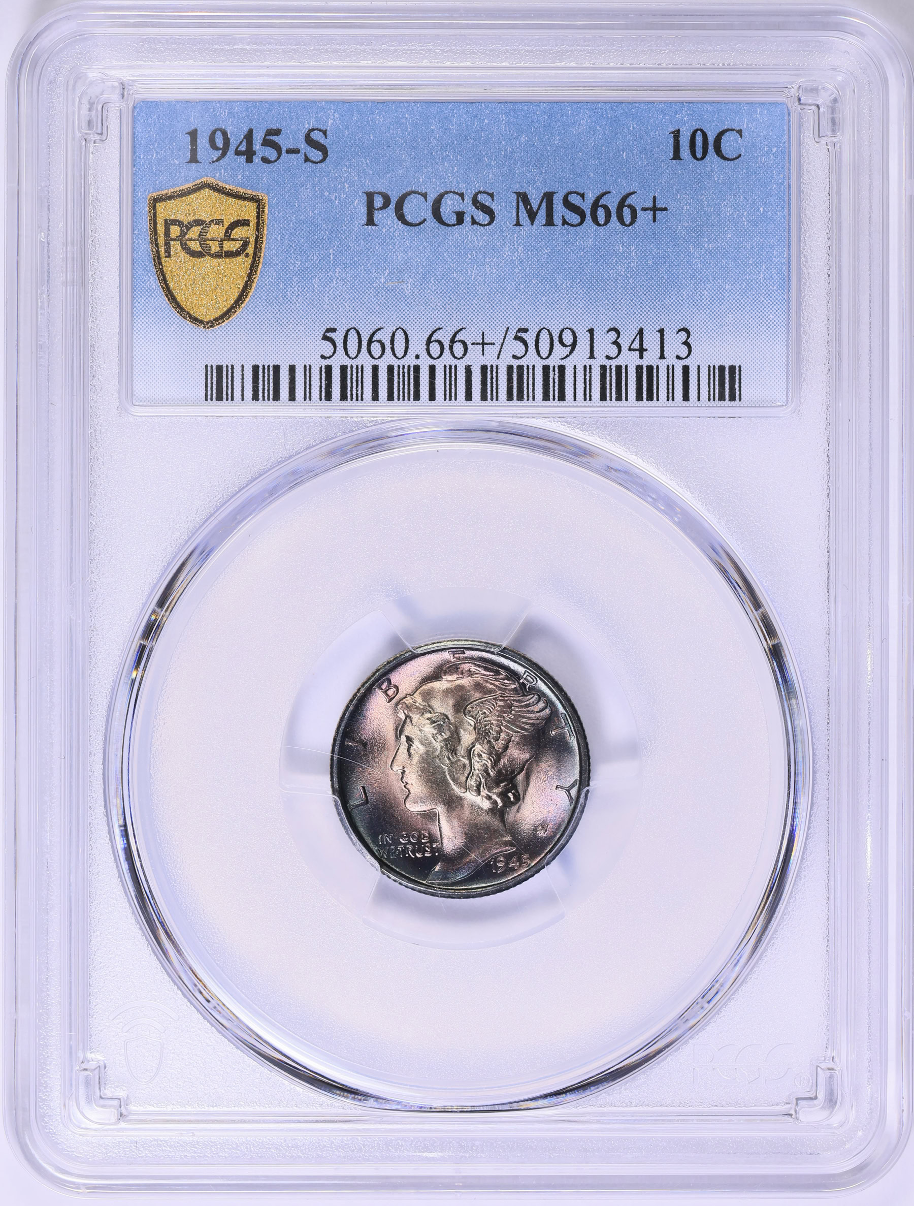 1945-S Mercury Dime PCGS MS-66+ (Toned) (Item 1810385) | GreatCollections Coin Auctions