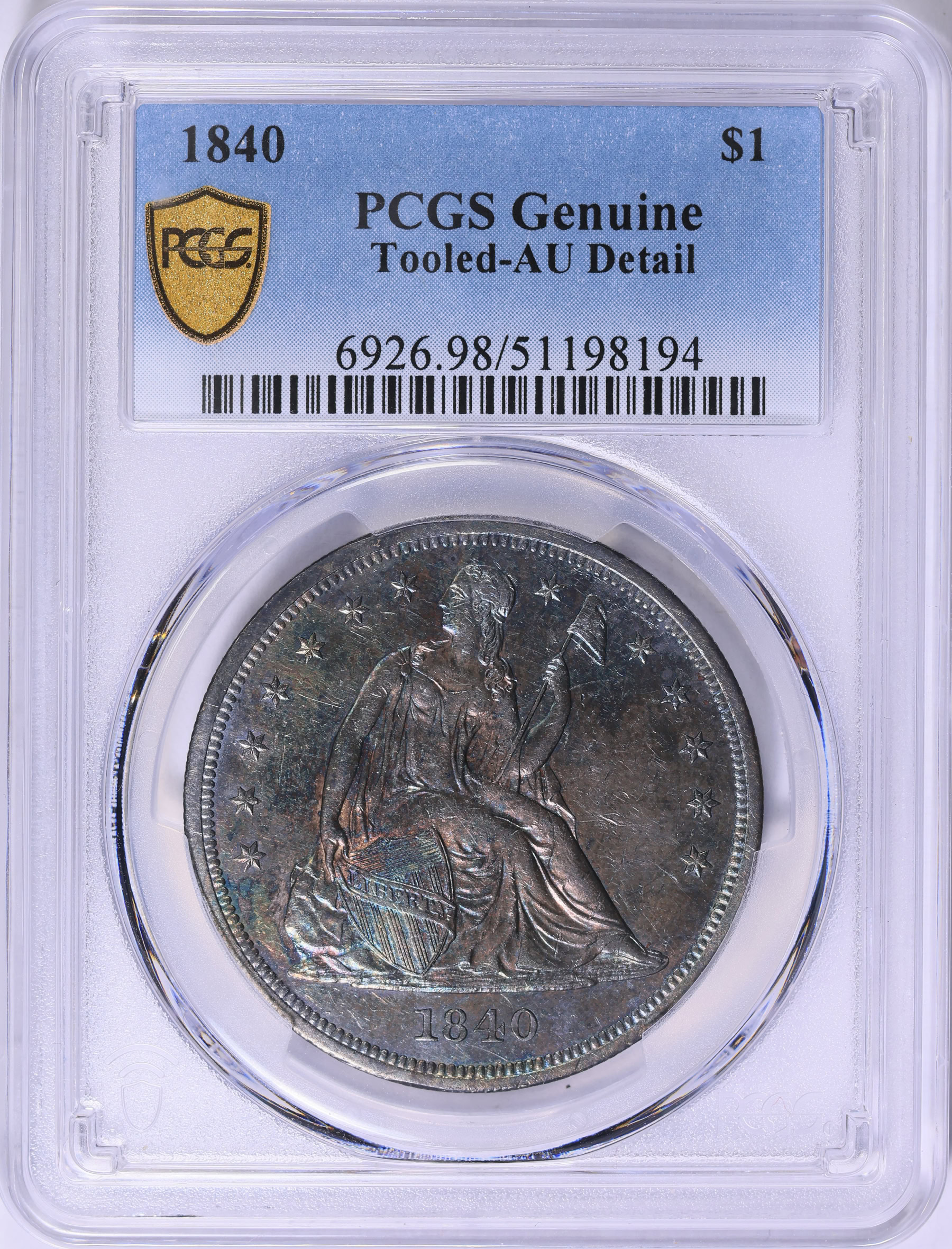 1840 Seated Liberty Silver Dollar PCGS Genuine AU Details (Item 1810504) | GreatCollections Coin ...
