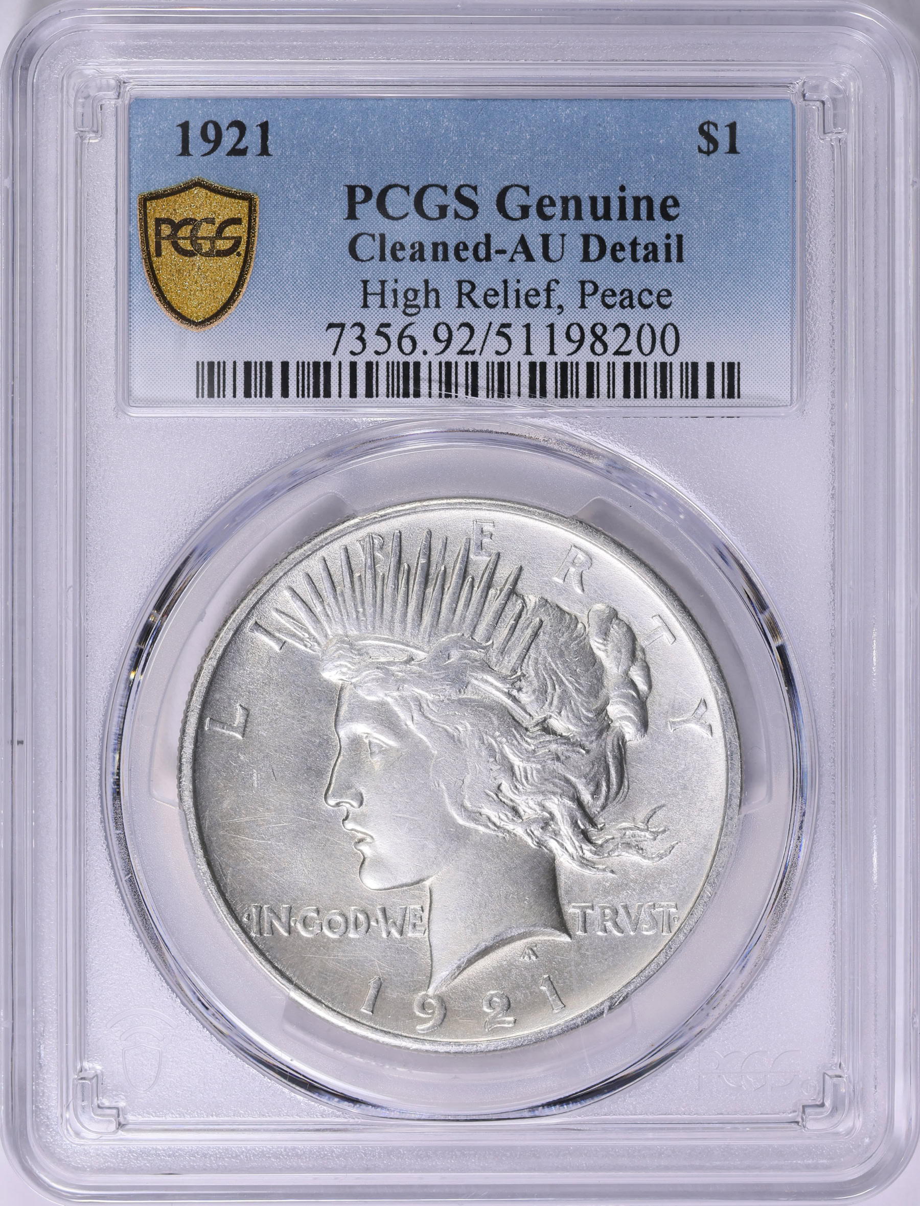 1921 Peace Silver Dollar High Relief PCGS Genuine AU Details (Item ...