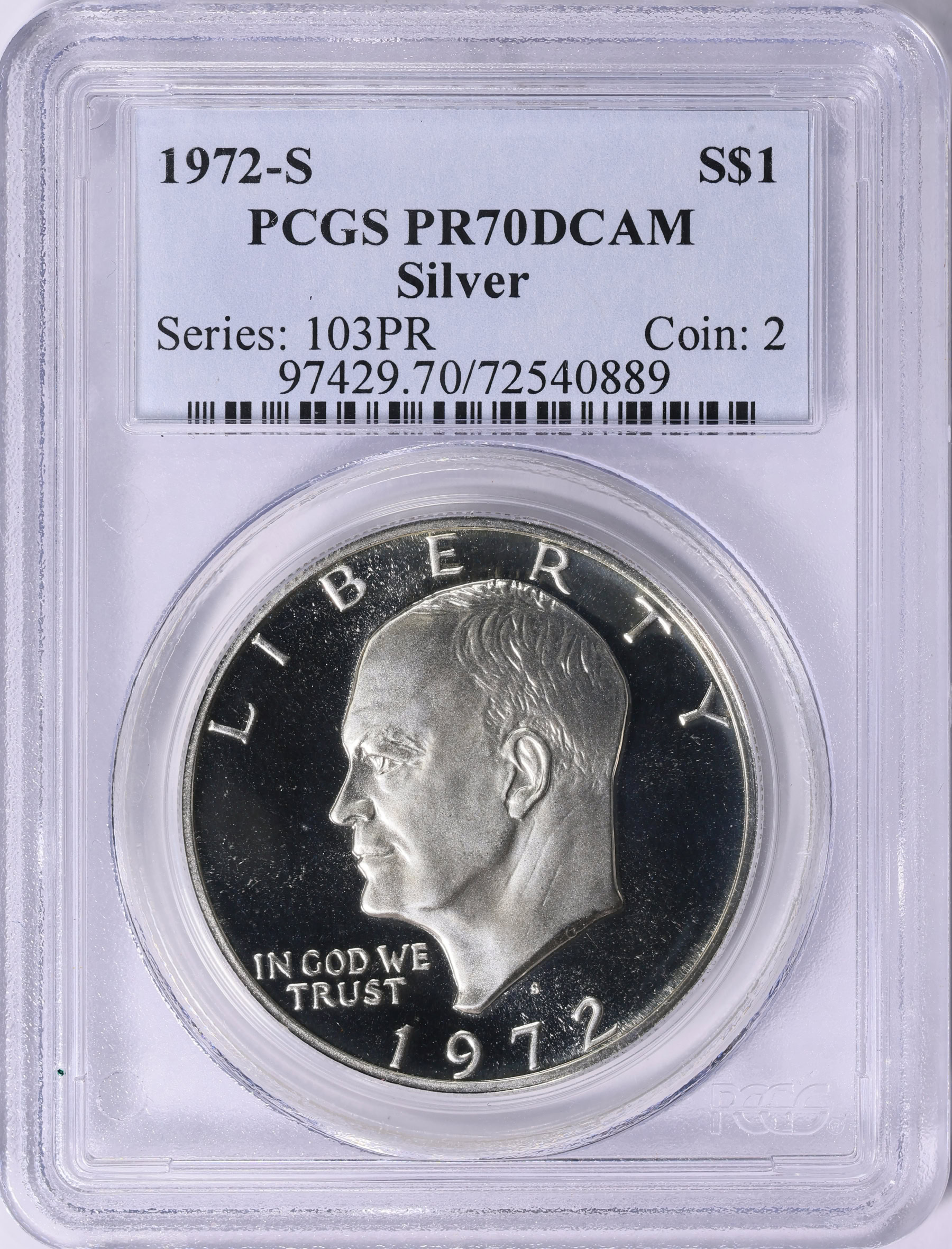 1972-S Eisenhower Dollar Silver PCGS Proof-70 DCAM (Item 1810512) | GreatCollections Coin Auctions