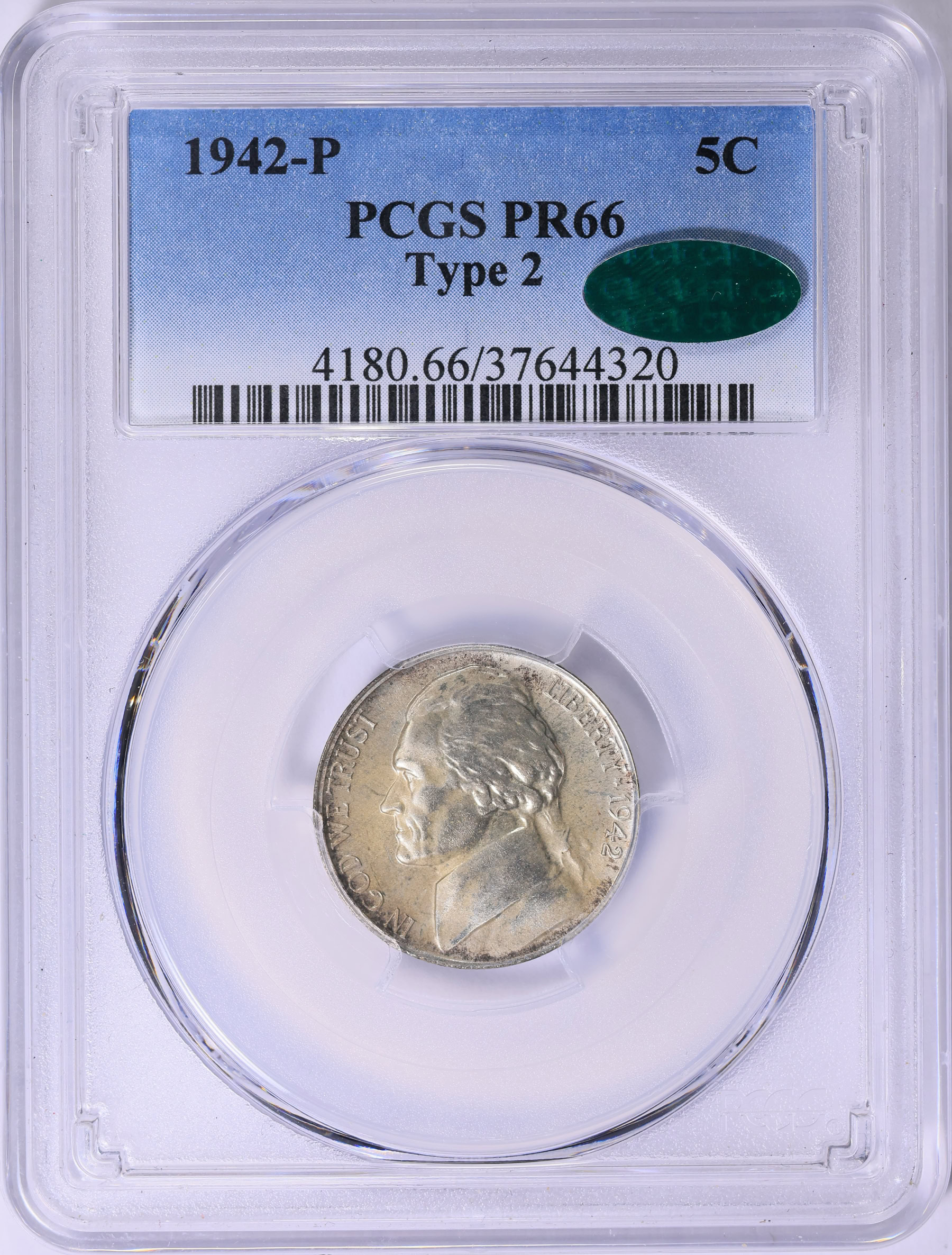 1942-P Jefferson Nickel Type 2 PCGS Proof-66 (CAC Green) (Item 1810516) | GreatCollections Coin ...