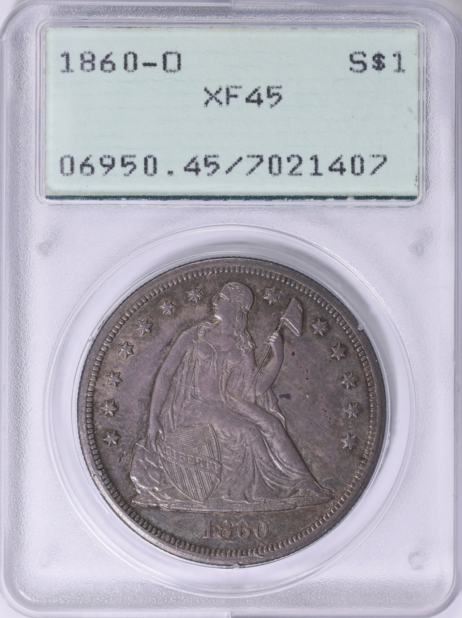1860-O Seated Liberty Silver Dollar PCGS XF-45 OGH (1st Gen) (Toned) (Item 1810558 ...