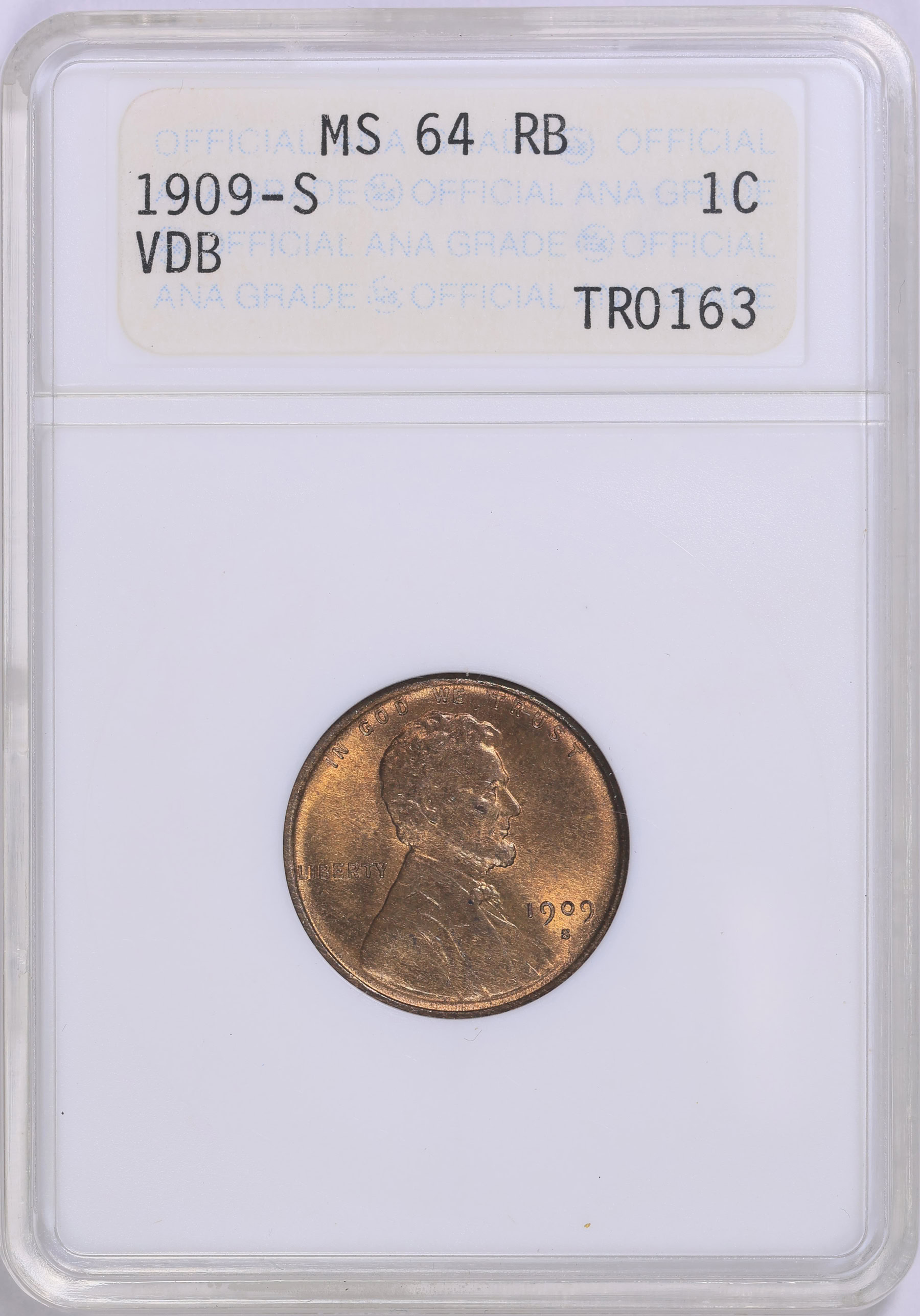 1909-S Lincoln Cent V.D.B. ANACS MS-64 RB OH (Item 1810567) | GreatCollections Coin Auctions