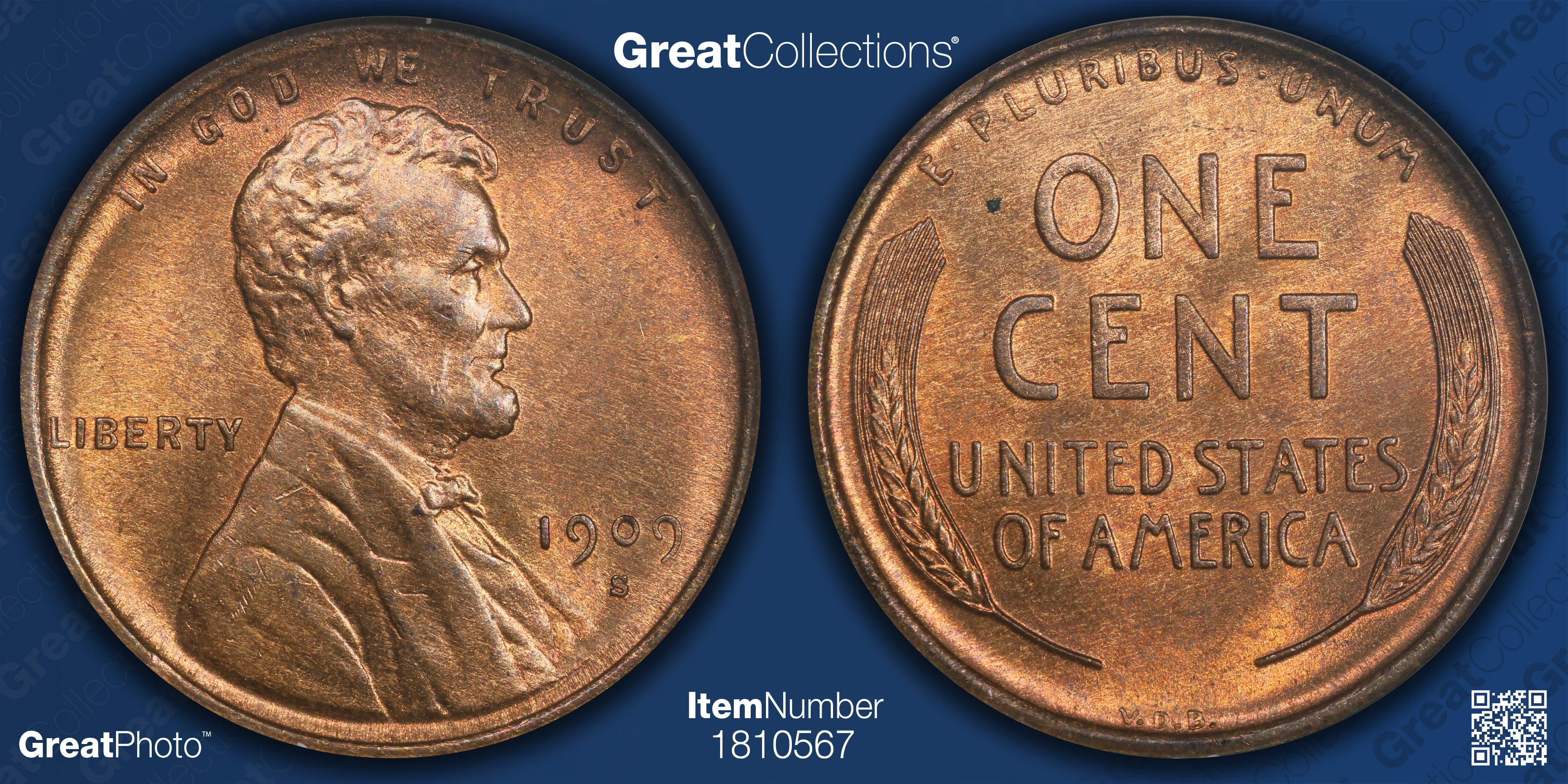 1909-S Lincoln Cent V.D.B. ANACS MS-64 RB OH (Item 1810567 ...